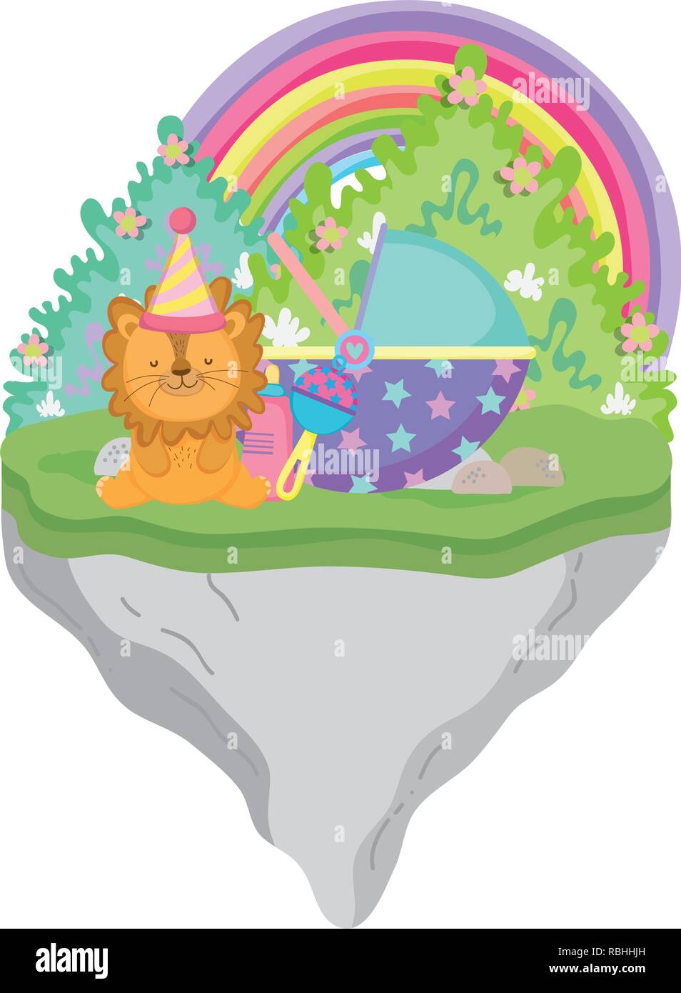cute and little lion with party hat Stock Vector Image & Art - Alamy