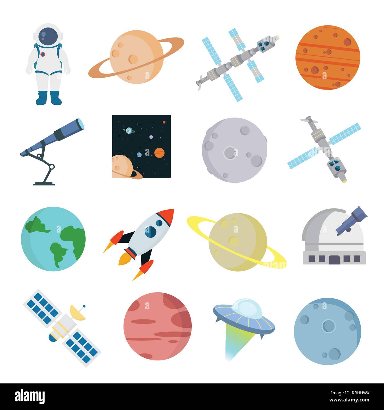 Space icons set on white background for graphic and web design, Modern ...