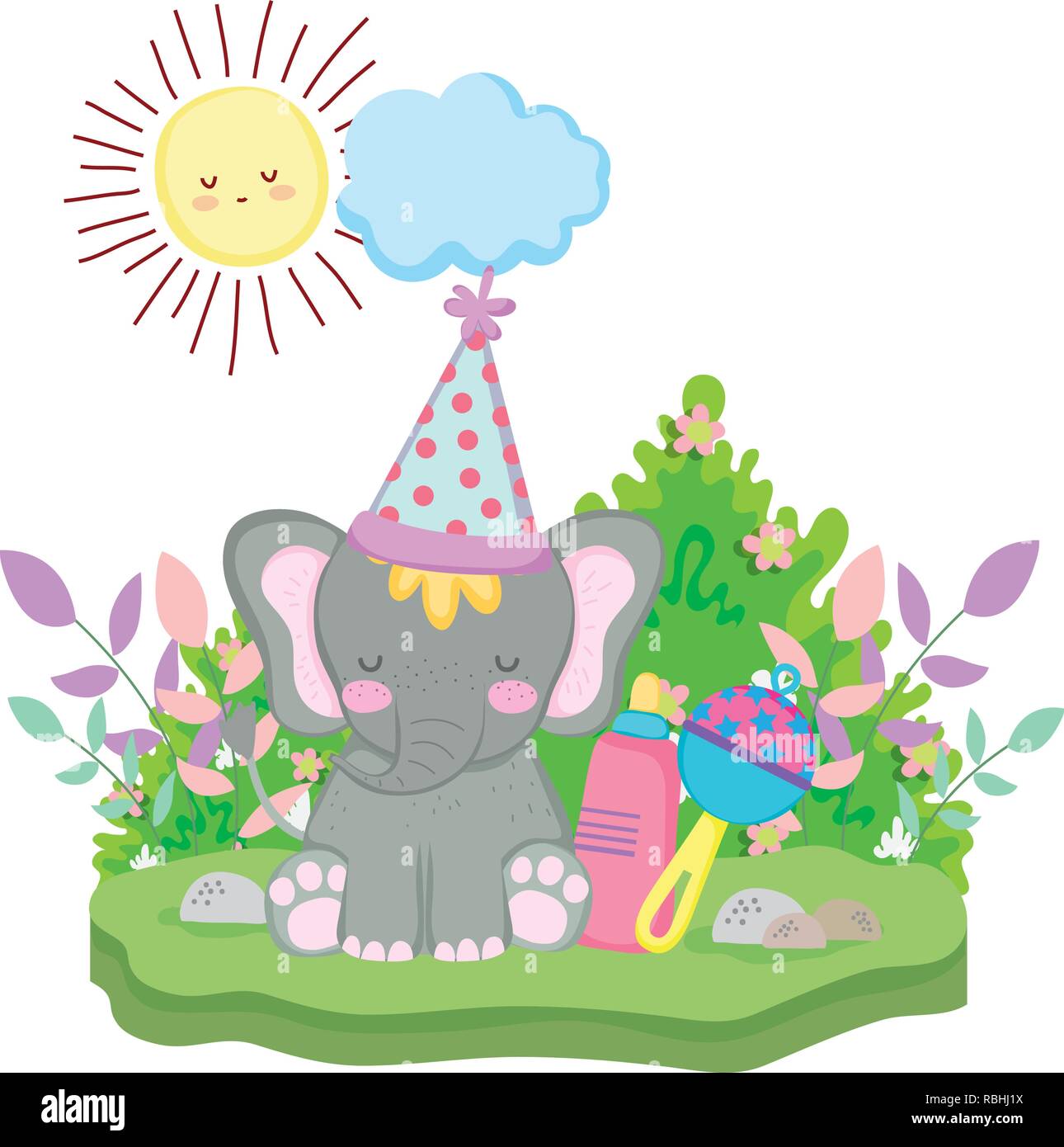 cute and little elephant with party hat Stock Vector Image & Art - Alamy