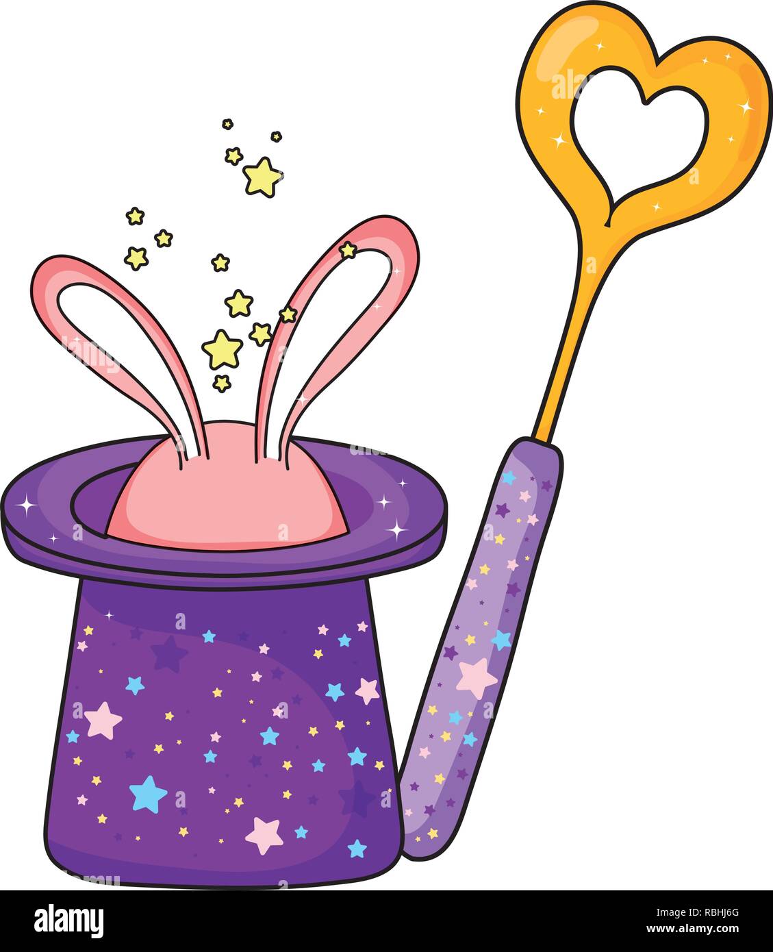 fairytale magic hat with rabbit ears and wand Stock Vector Image & Art ...