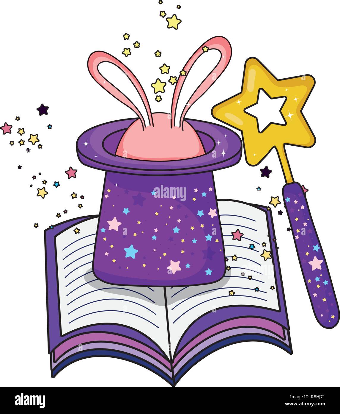 Magicians magic wand hat illustration Stock Vector Images - Alamy