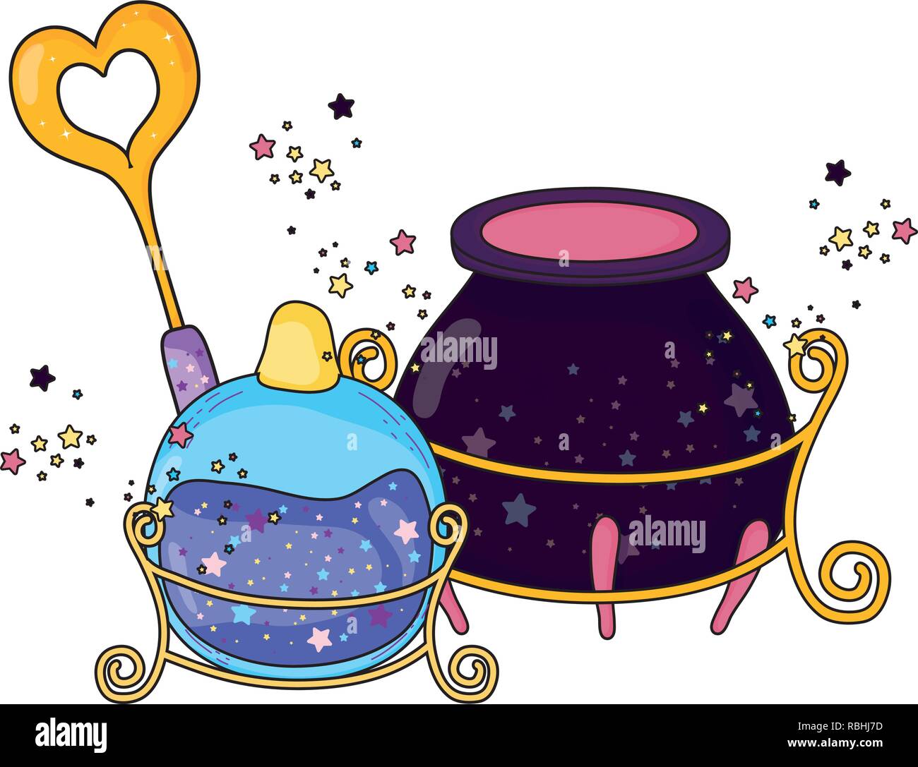 magic witch cauldron with potion bottle and wand Stock Vector Image ...