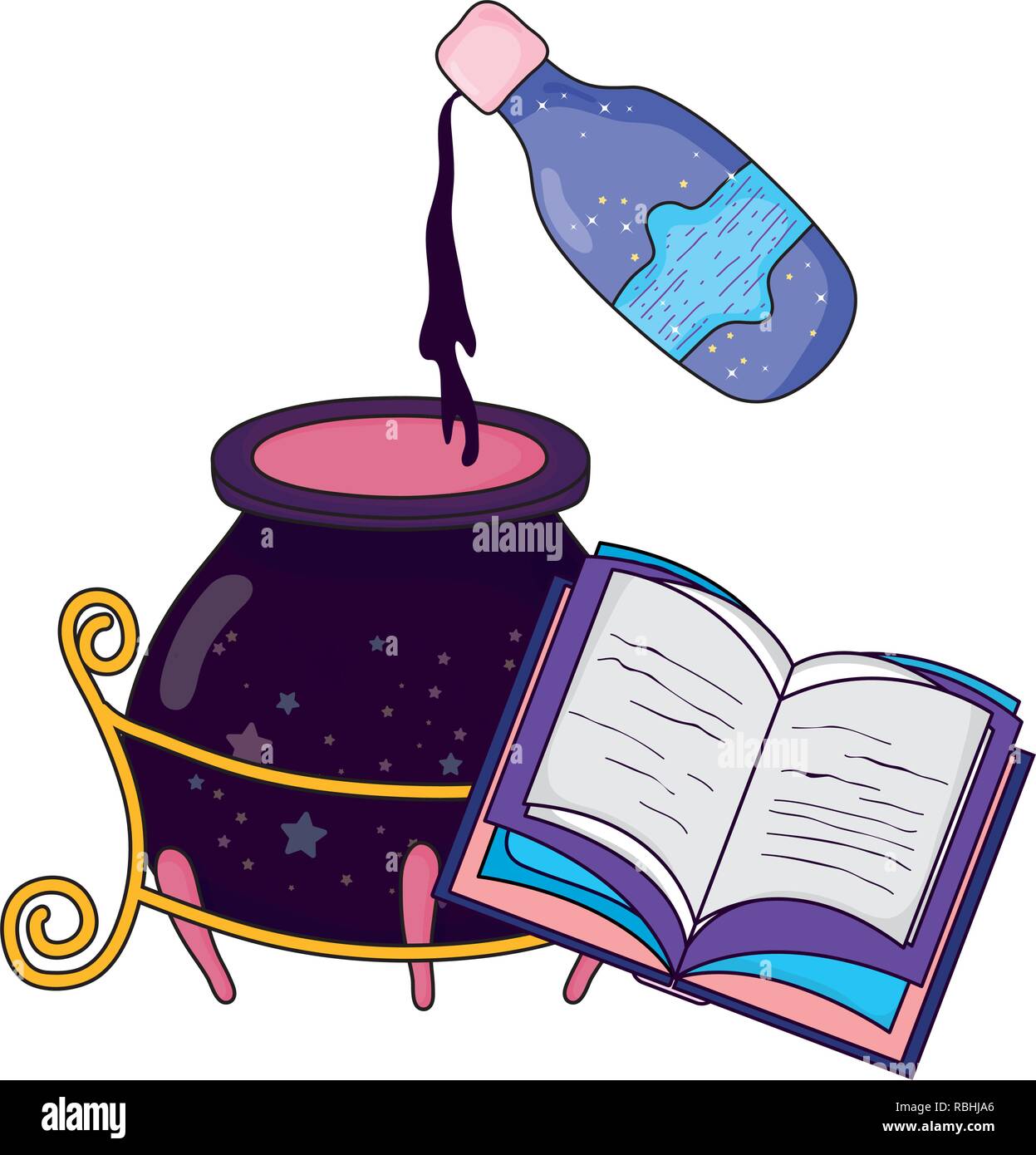 magic witch cauldron with potion bottle and book Stock Vector Image ...