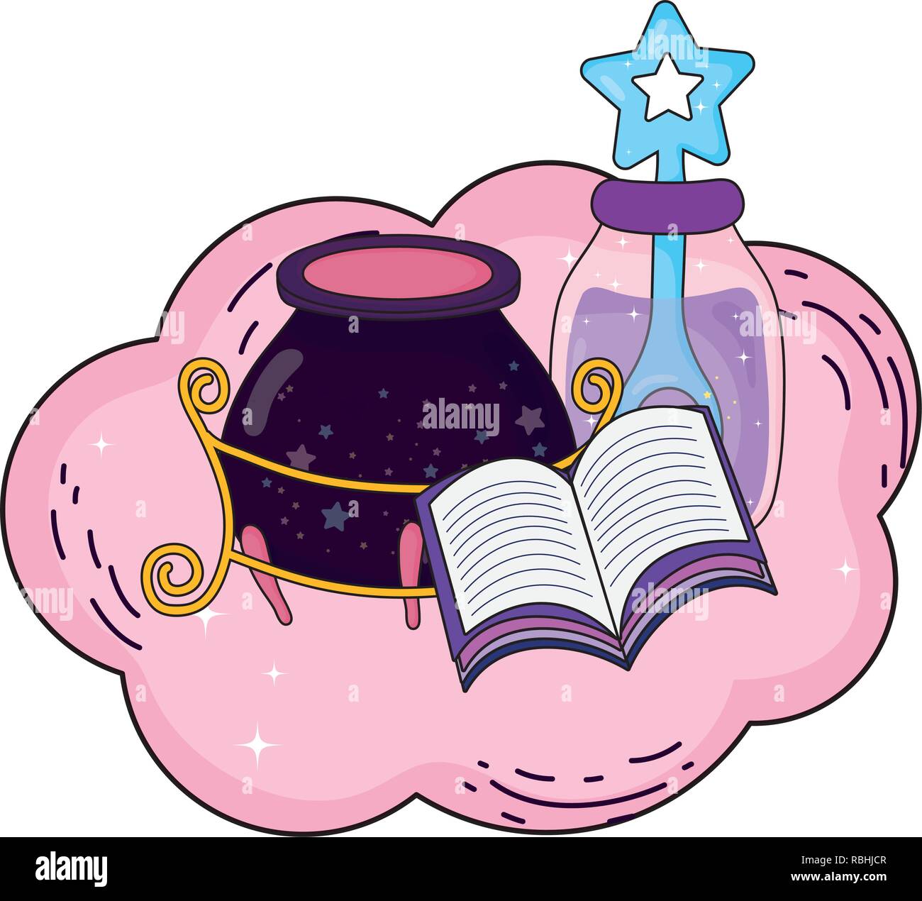 magic witch cauldron with potion bottle and book Stock Vector Image ...