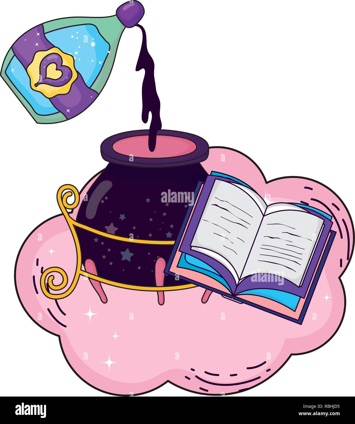 magic witch cauldron with potion bottle and book Stock Vector Image ...