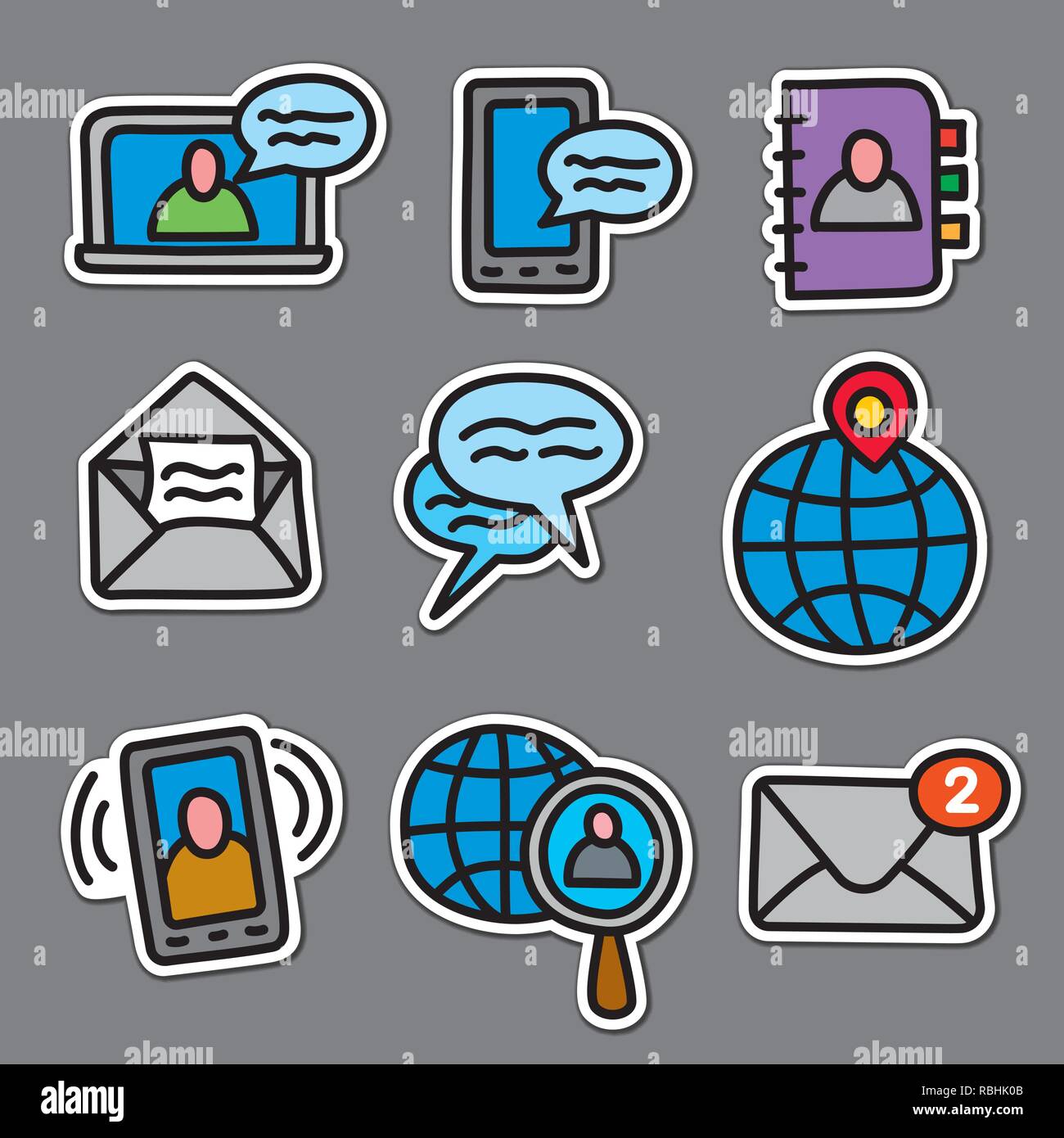 illustration of set communication stickers for web applications Stock ...