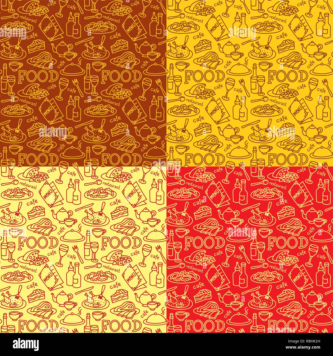 seamless patterns for restaurant and cafe food and dishes, includes ...