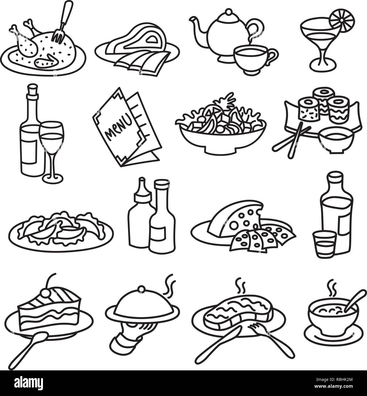 set of outlines icons for restaurant and cafe food and dishes Stock ...