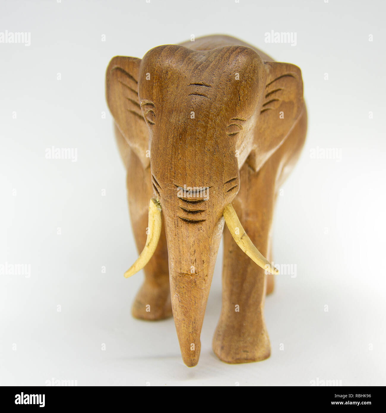 Wooden Handmade Elephant Statue Isolated on White Background Stock ...