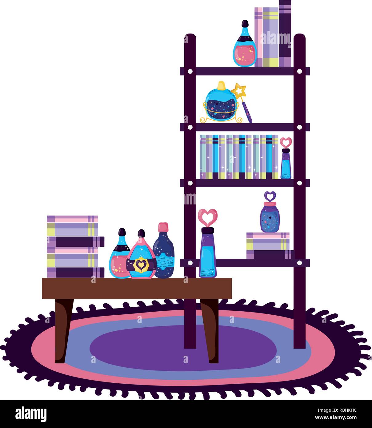 shelving and table with magic potion bottles Stock Vector Image & Art ...