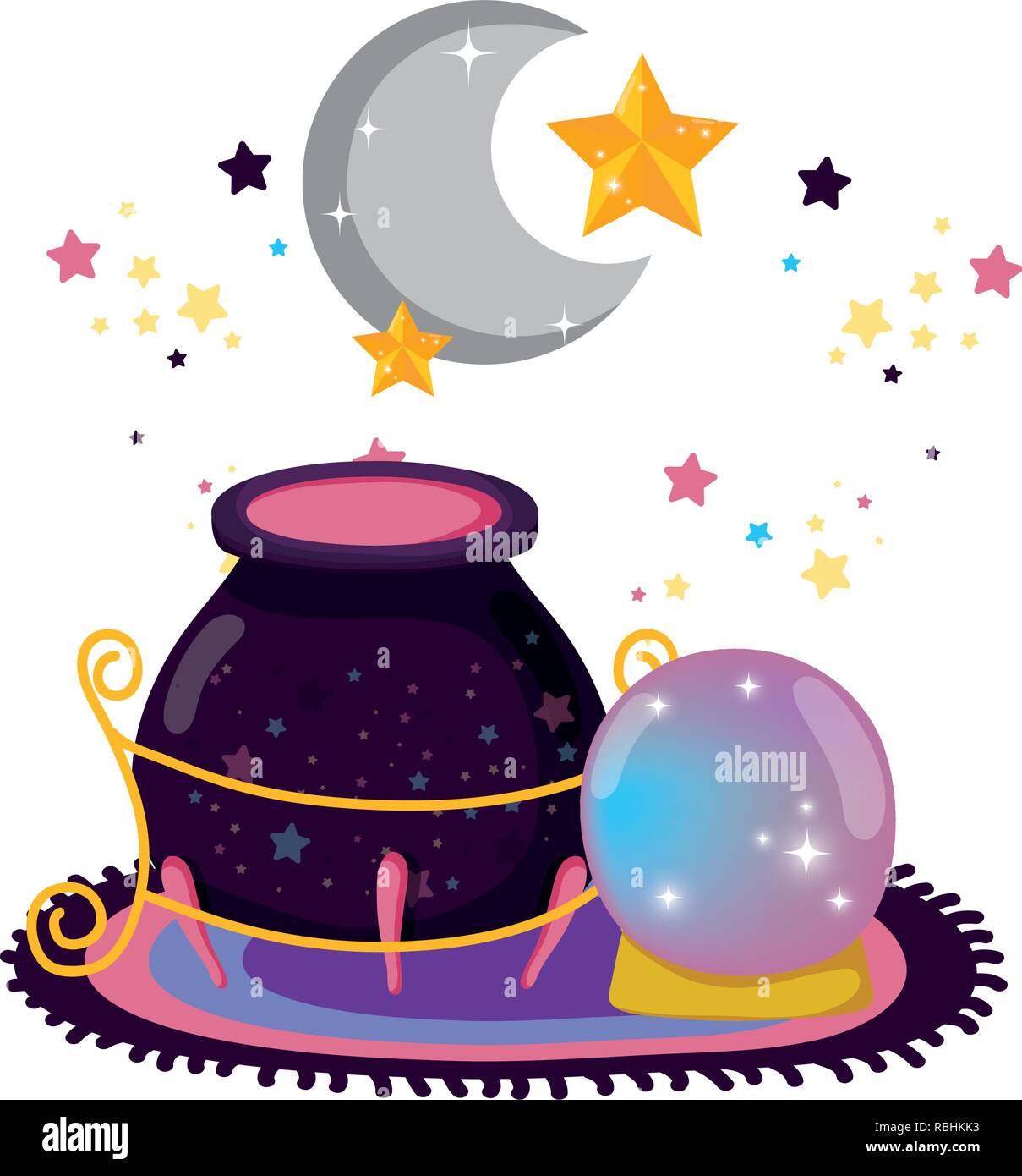 fairytale crystal ball with witch cauldron Stock Vector Image & Art - Alamy