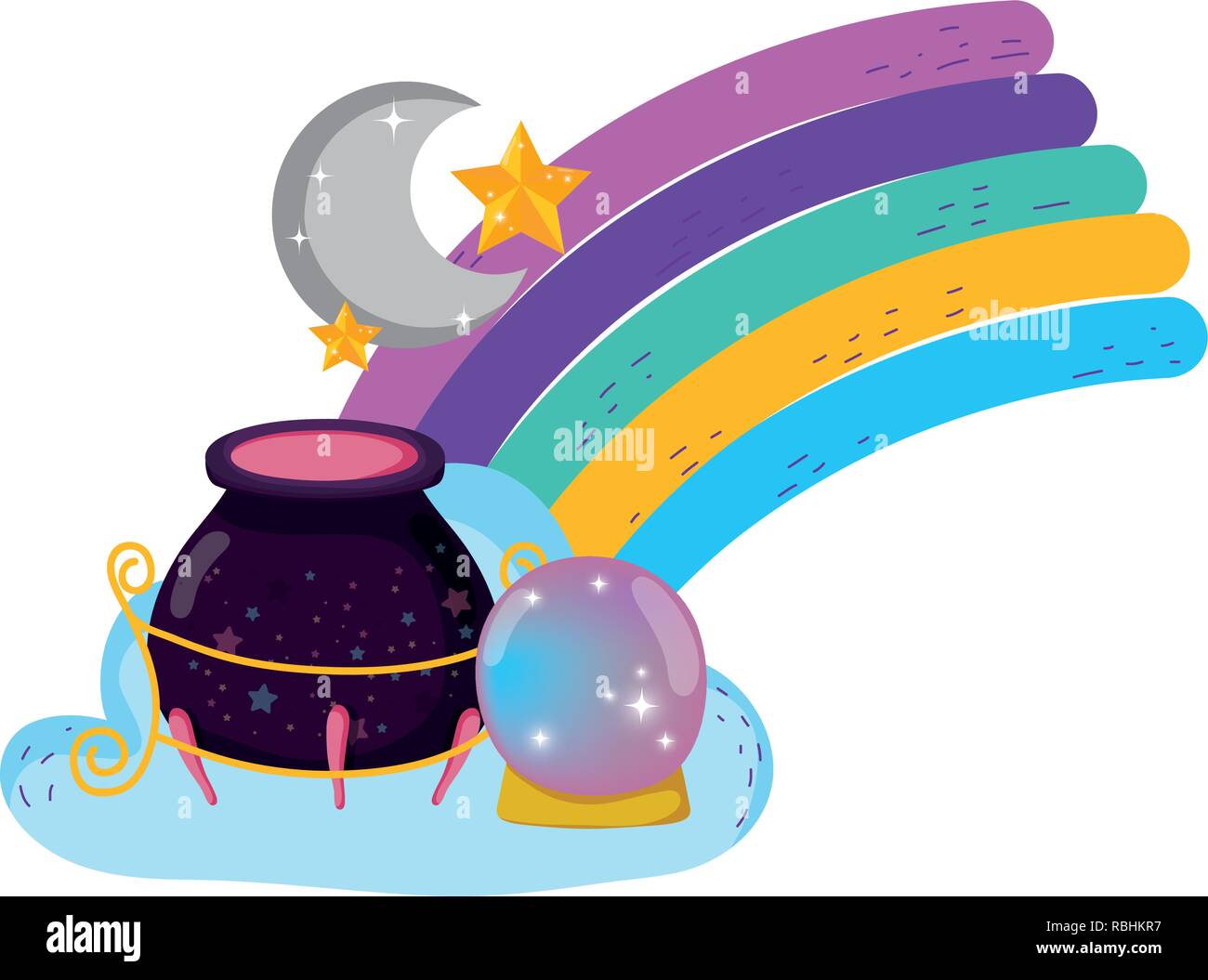 magic witch cauldron with crystal ball in rainbow Stock Vector Image ...