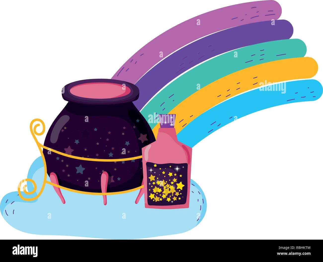 magic witch cauldron with potion bottles in rainbow Stock Vector Image ...