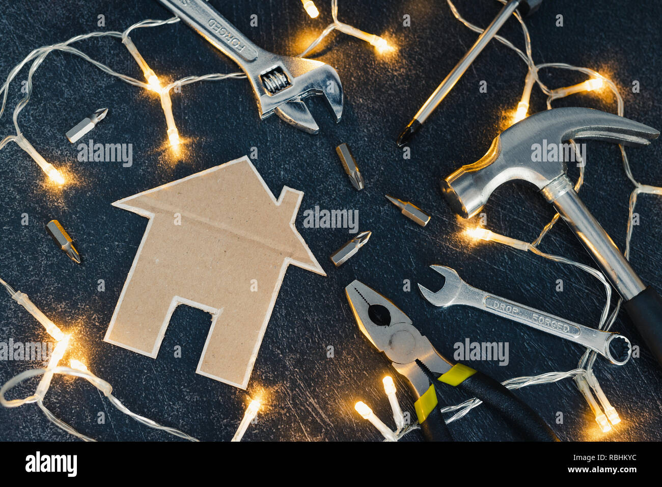 do it yourself and home renovation concept: set of DIY tools and little ...