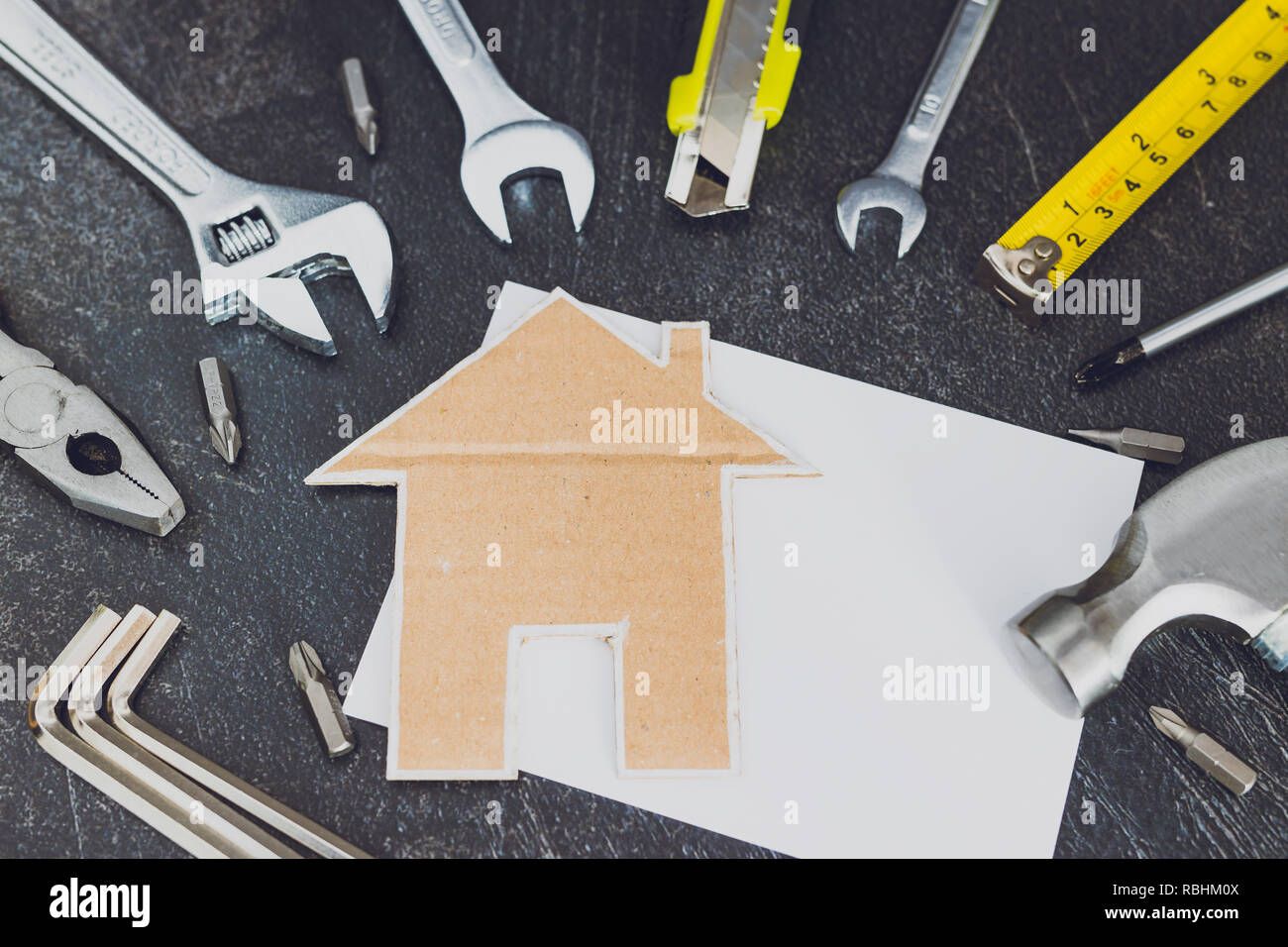 do it yourself and home renovation concept: set of DIY tools and little ...