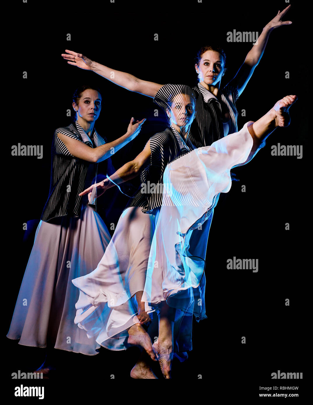 one caucasian woman modern ballet dancer dancing woman studio shot ...