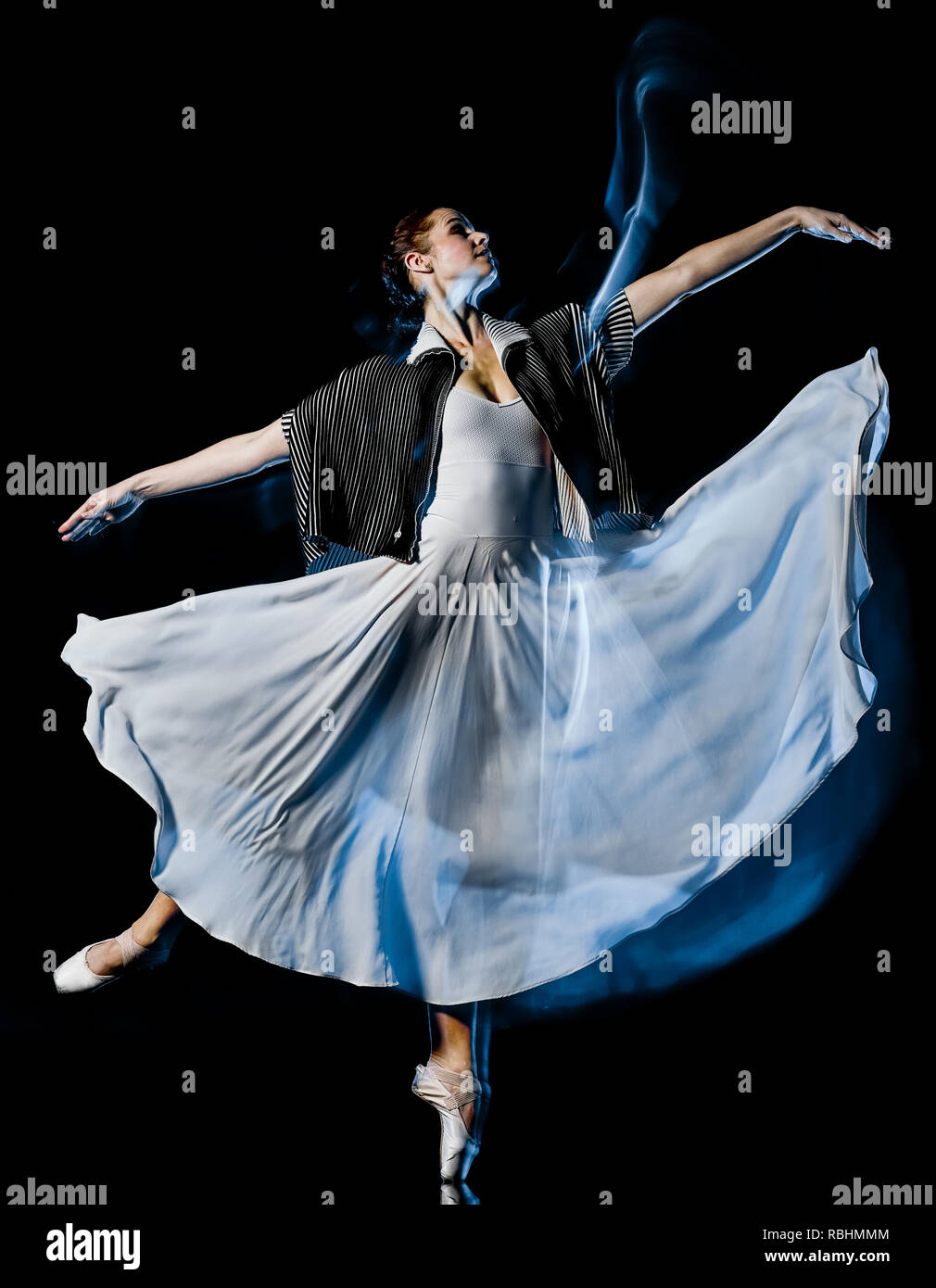 one caucasian woman modern ballet dancer dancing woman studio shot ...