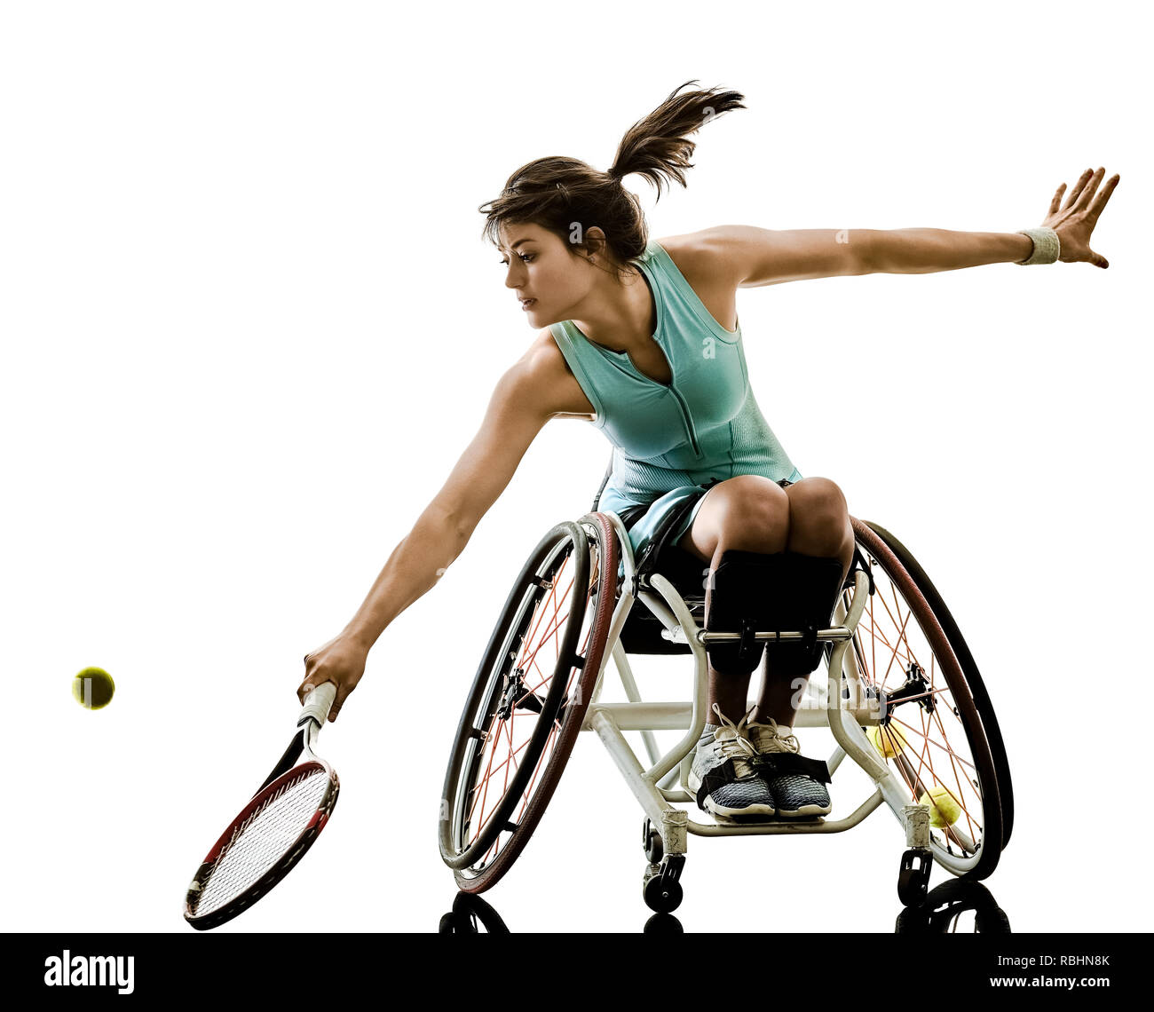 one caucasian young handicapped tennis player woman in wheelchair sport ...