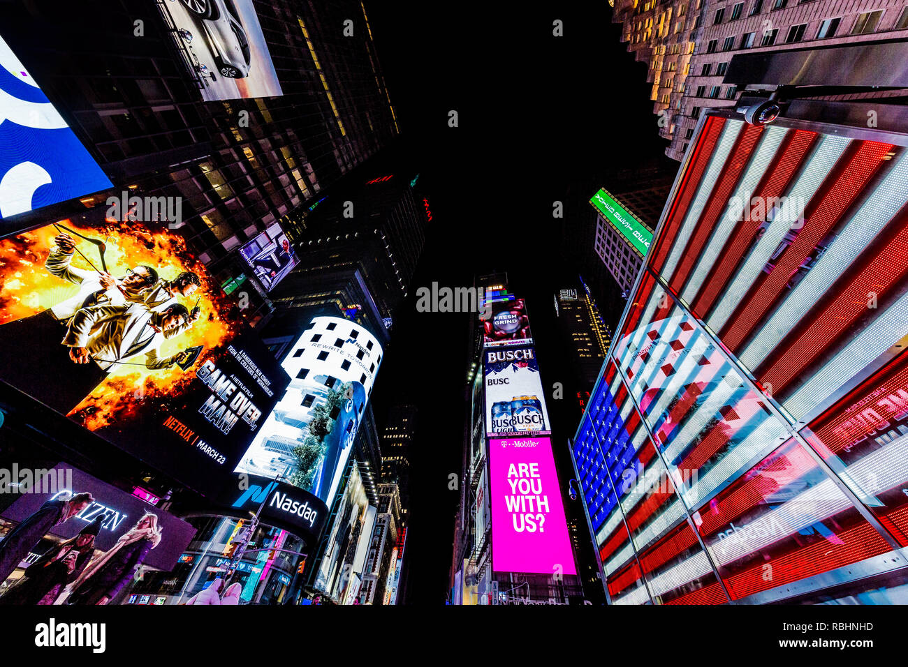 NEW YORK CITY- APRIL 2, 2018 : Times square Broadway Theater District ...
