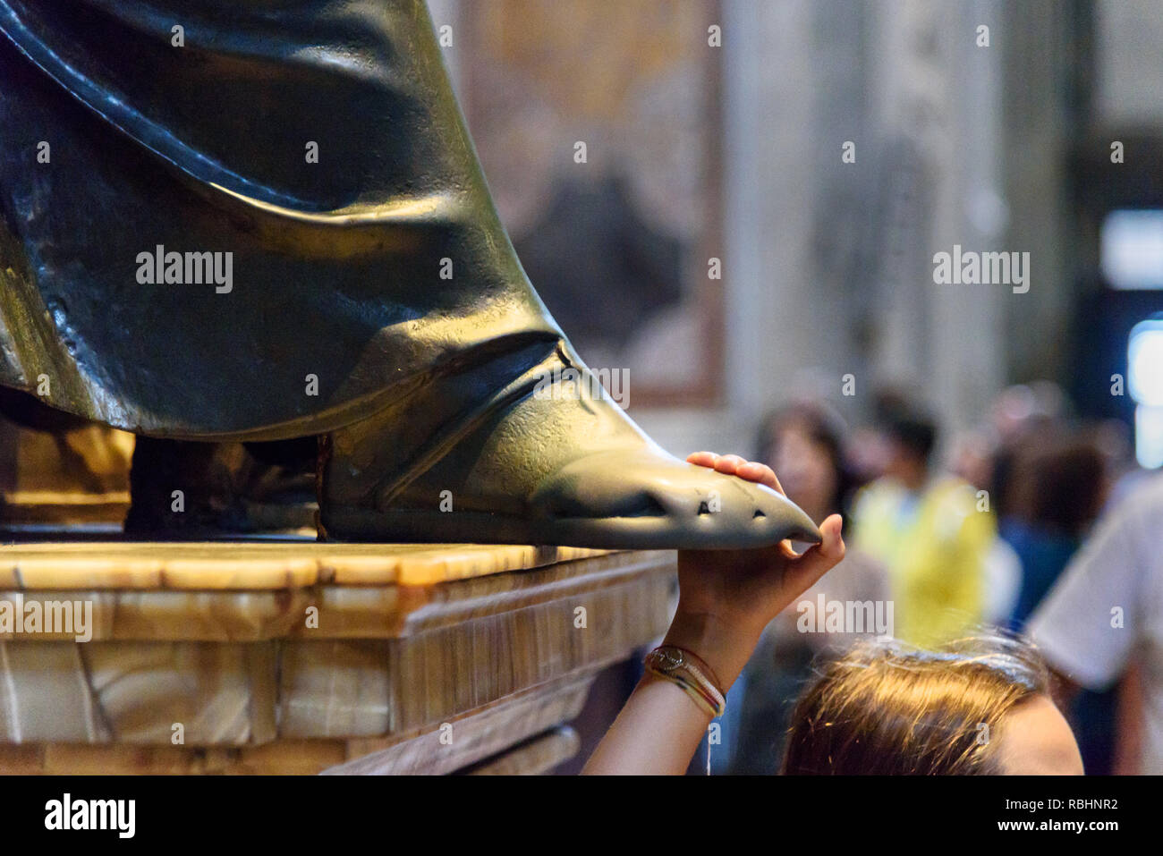 Vatican city, Vatican - October 05, 2018: Person touching the foot of ...