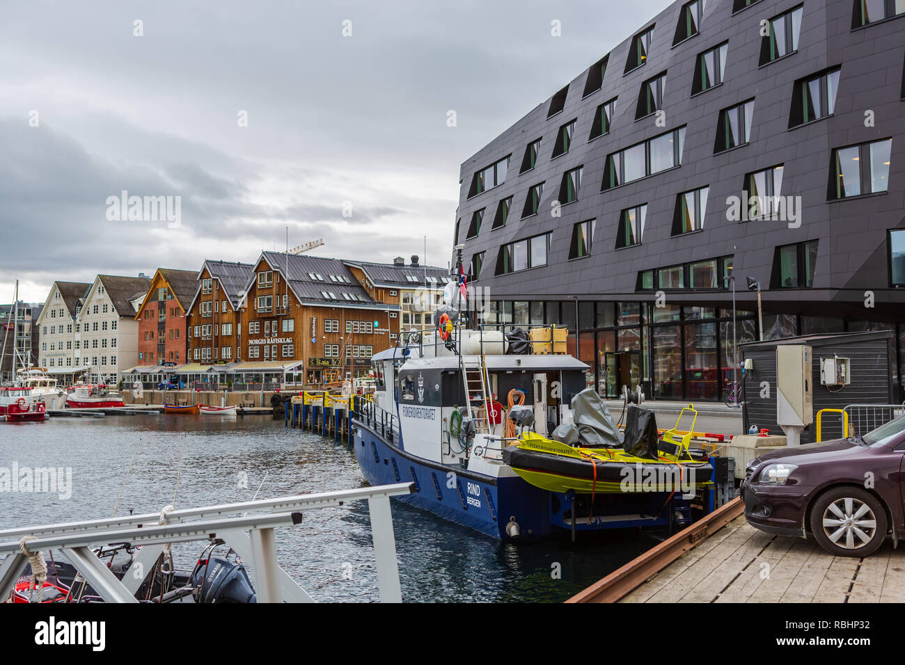 TROMSO, NORWAY - CIRCA MAY, 2018: The seascape and the Port of Tromso ...