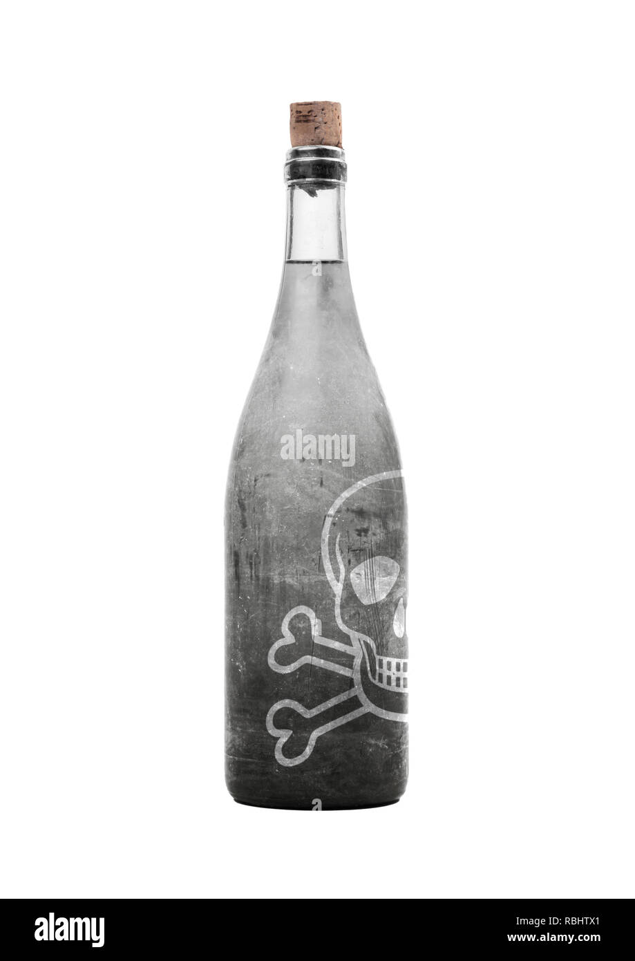 Old bottle with poison inside, covered in dust, isolated on white Stock ...