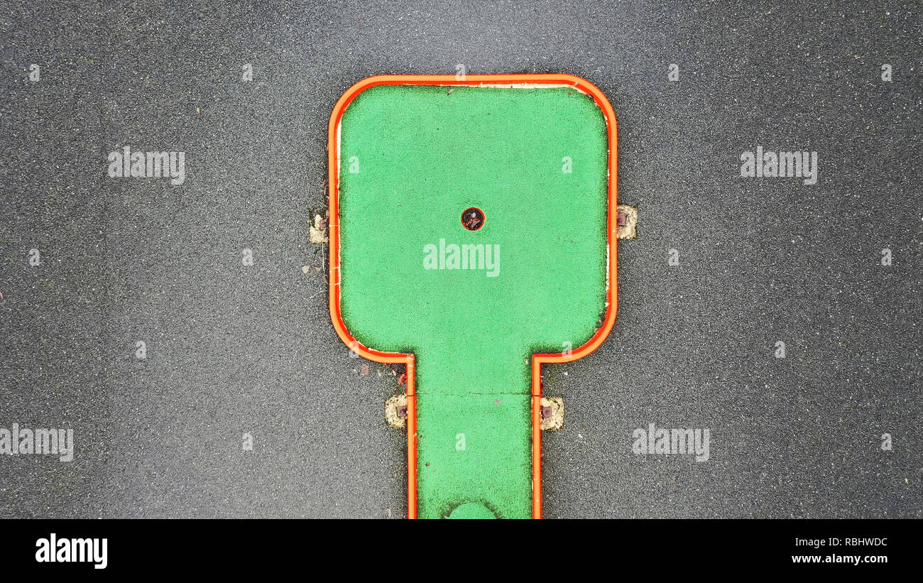 Aerial view over a mini golf adventure obstacle course Stock Photo - Alamy