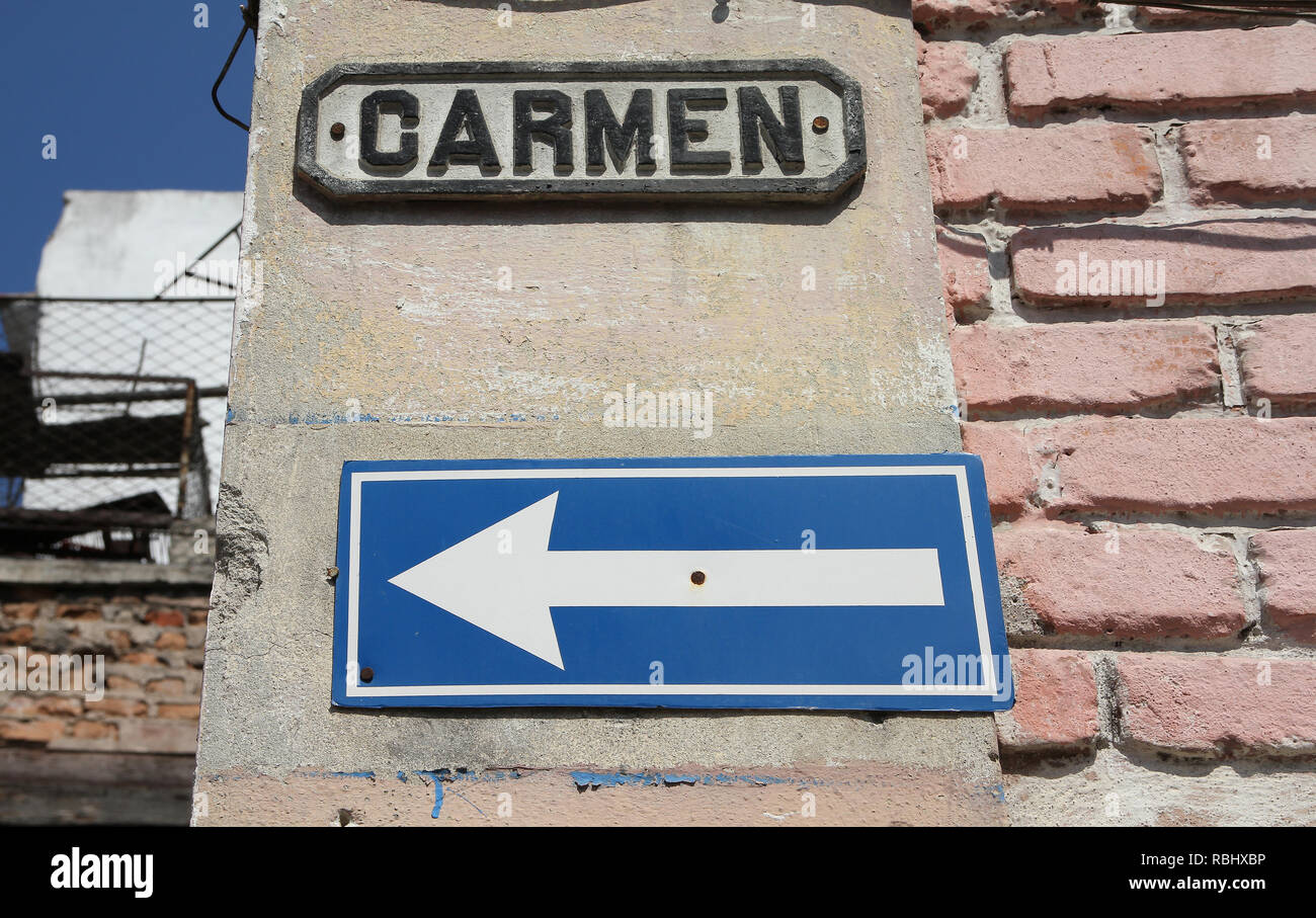 Havana, Cuba - old street sign at Calle Carmen Stock Photo - Alamy