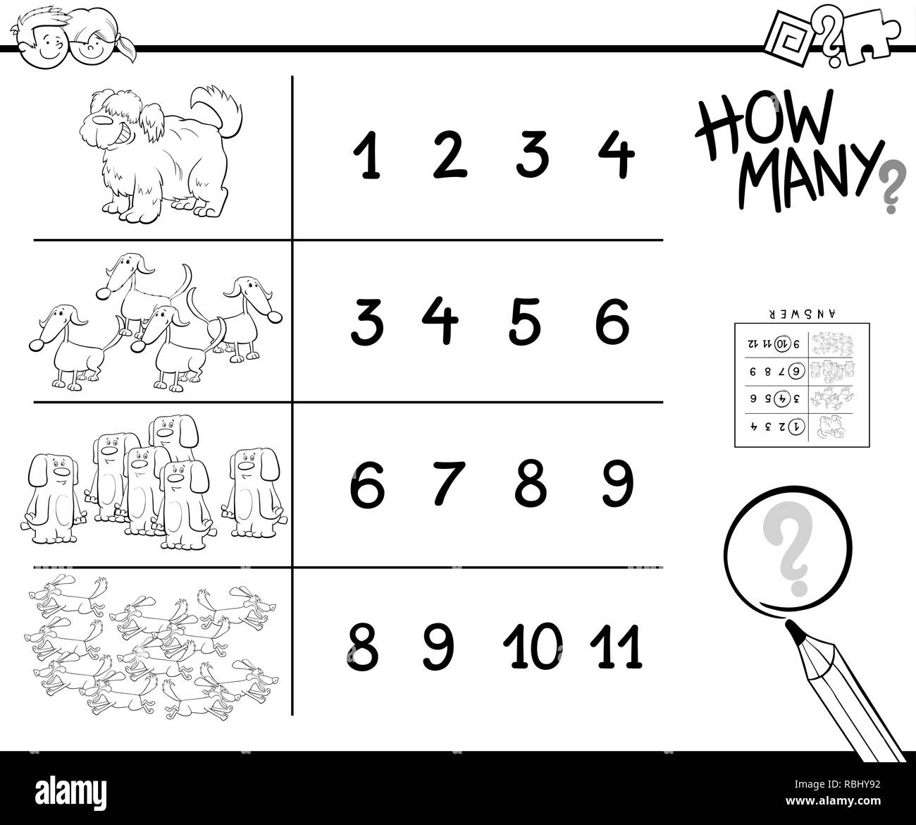 Black and White Cartoon Illustration of Educational Counting Activity ...