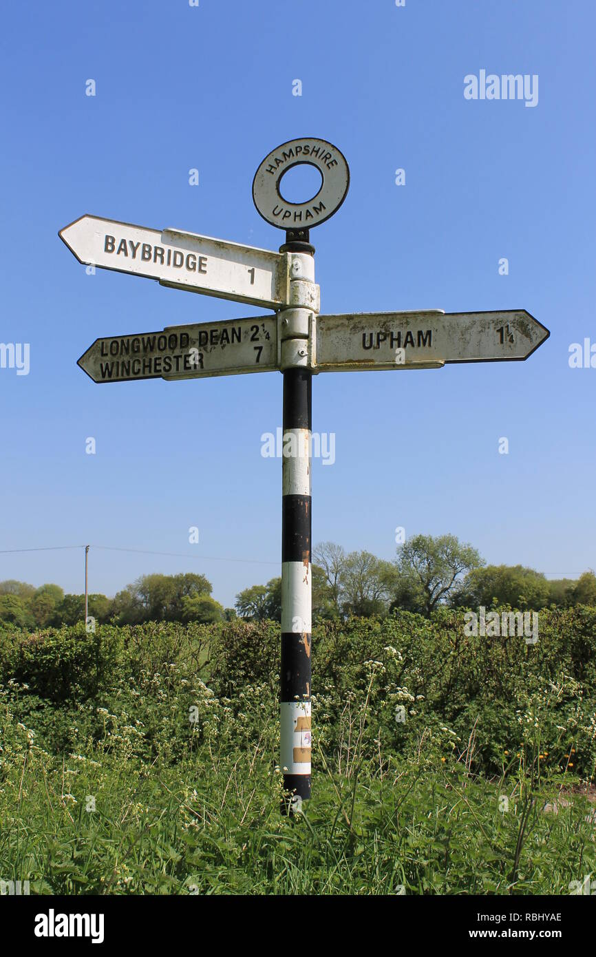Traditional road sign near Upham, Hampshire, England, UK Stock Photo ...