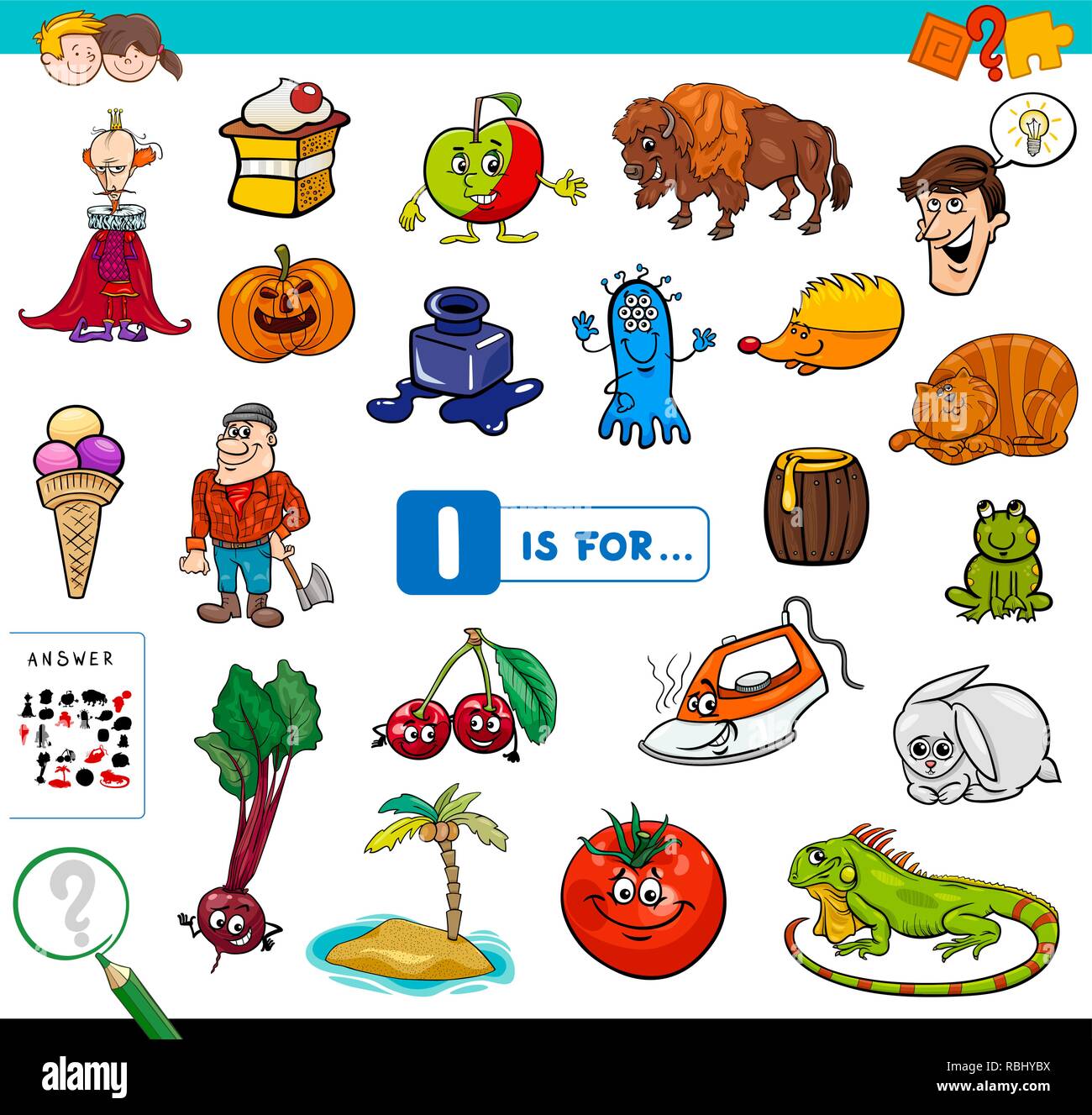 Cartoon Illustration of Finding Picture Starting with Letter I ...