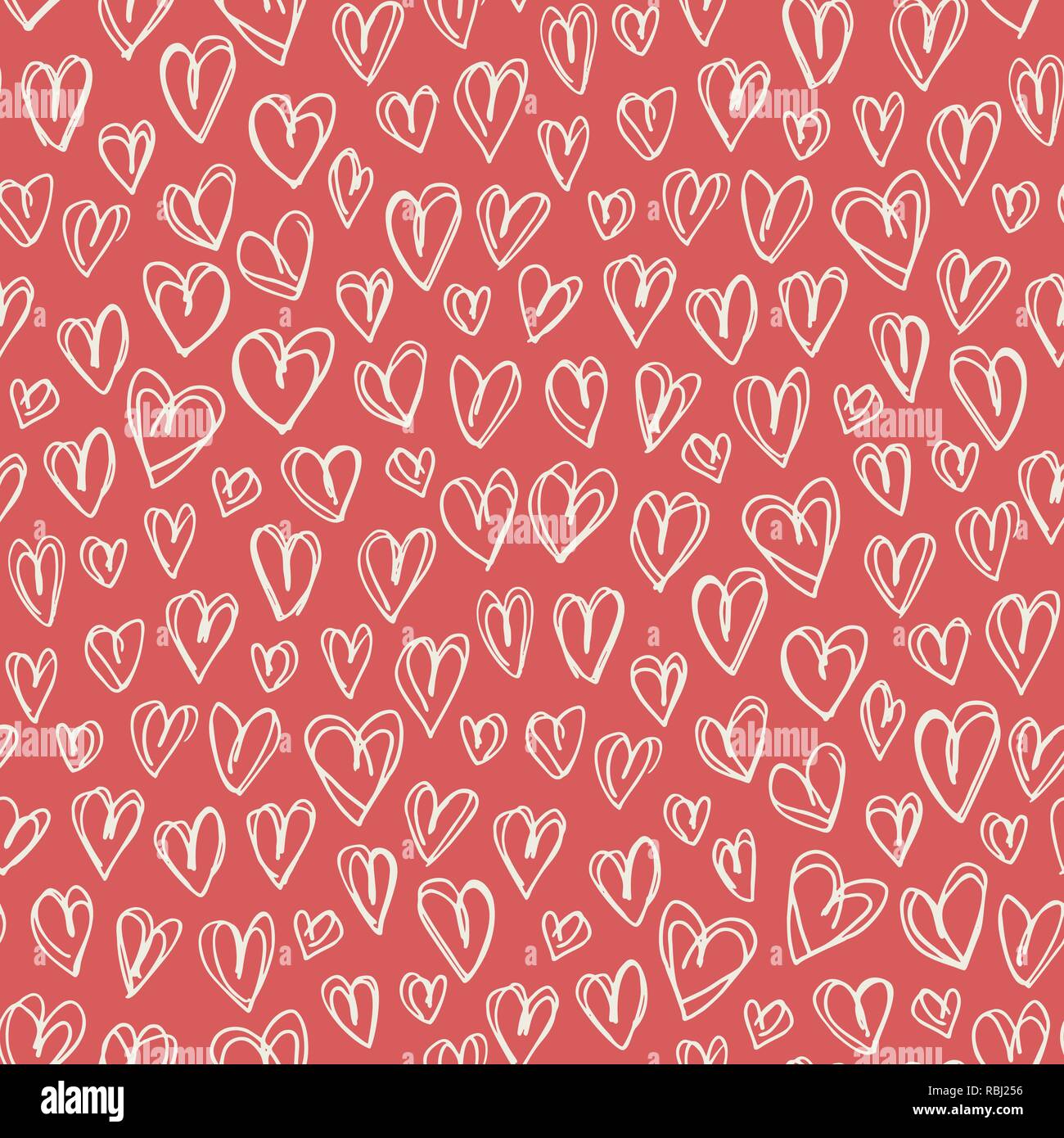 Hand Drawn Doodle Retro Palette Hearts Valentine's Day vector Seamless ...