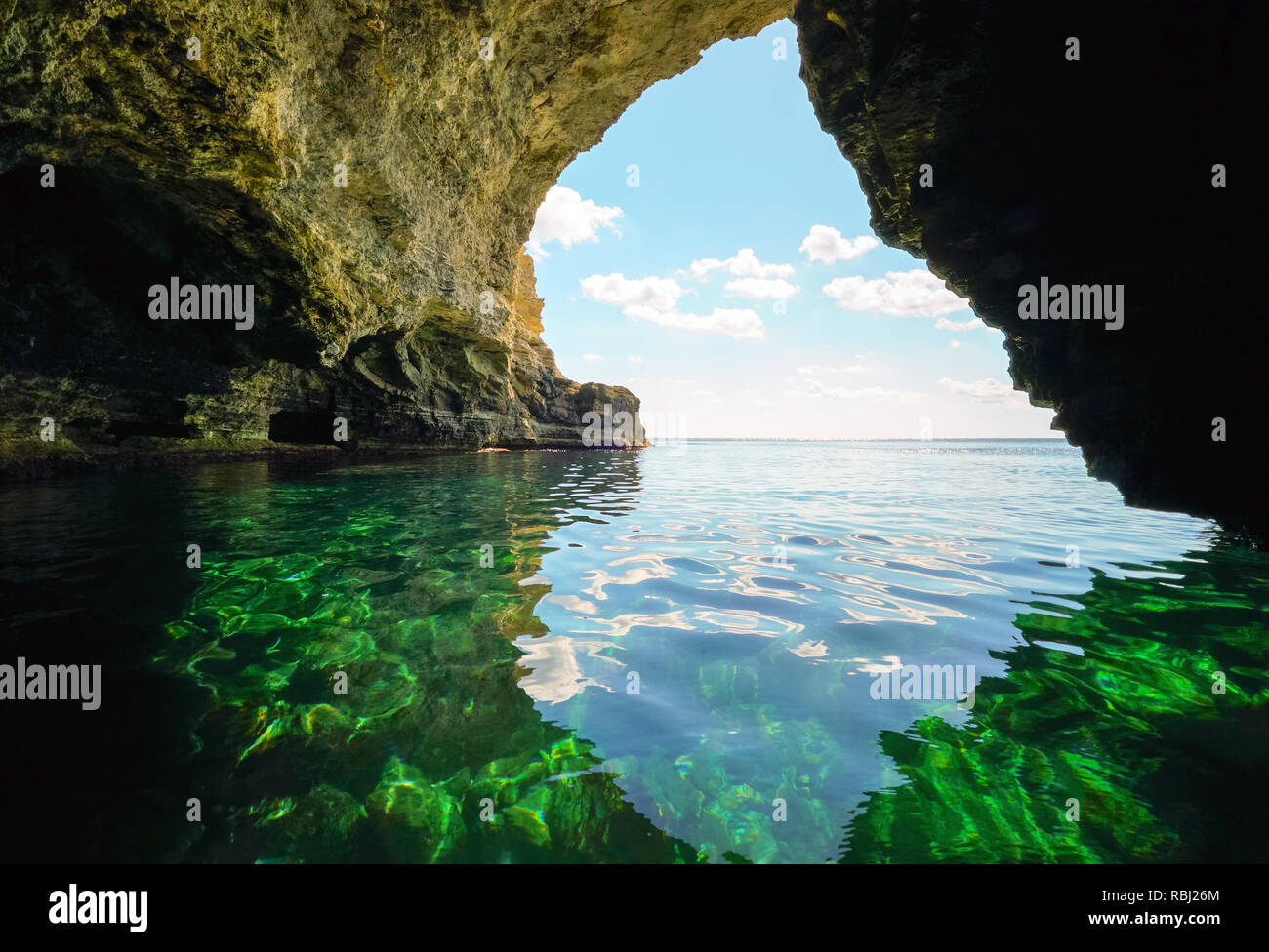 Picturesque coastal caves on the black sea coast . Crimea, Tarkhankut ...
