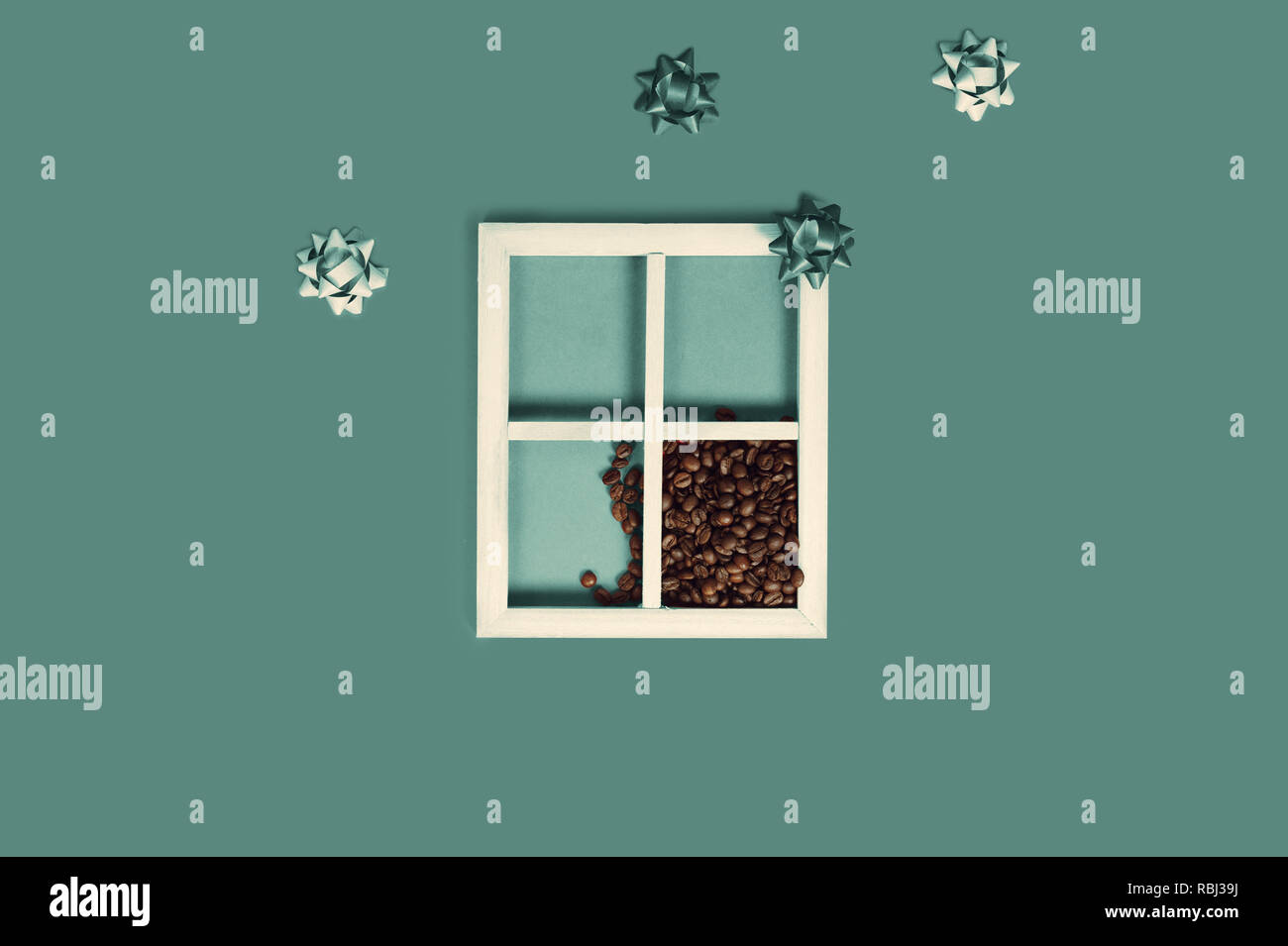 coffee beans wooden window frame Stock Photo - Alamy