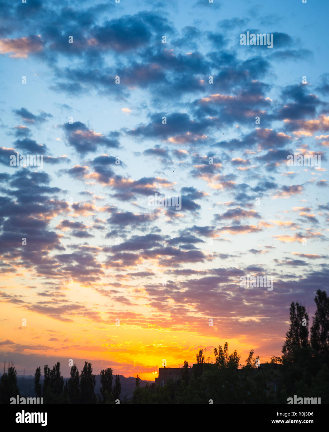 Landscape with dramatic light - beautiful golden sunset with saturated ...