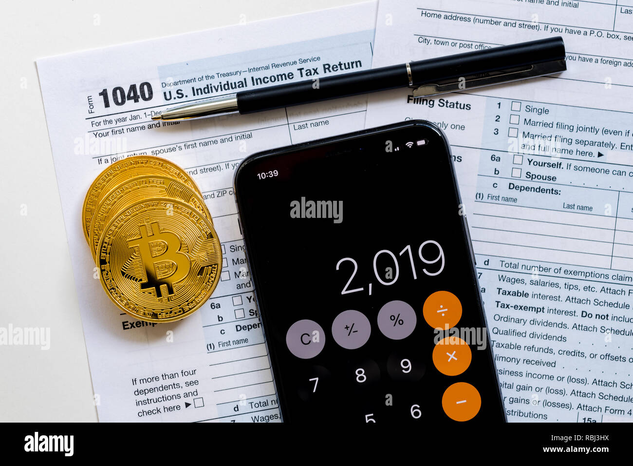 IRS 1040 tax form used to calculate capital gain or loss for bitcoin ...