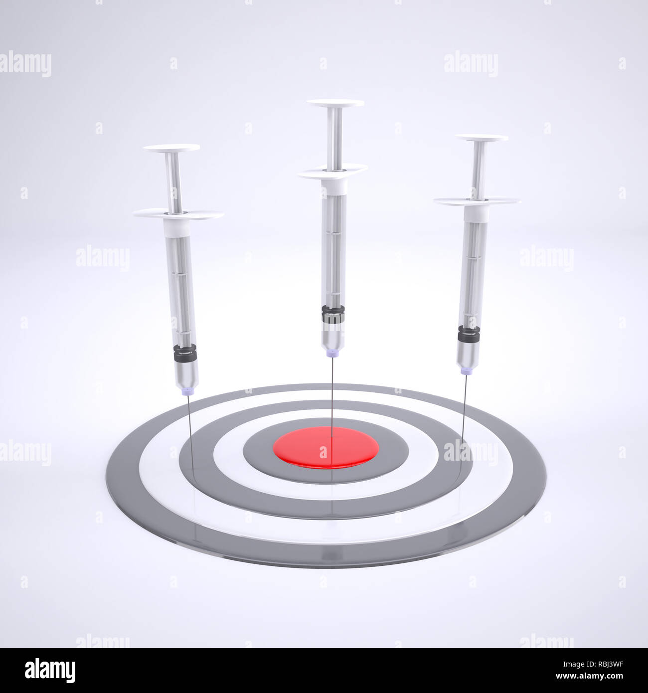 Three syringe with bull's eye isolated on white background, 3d ...