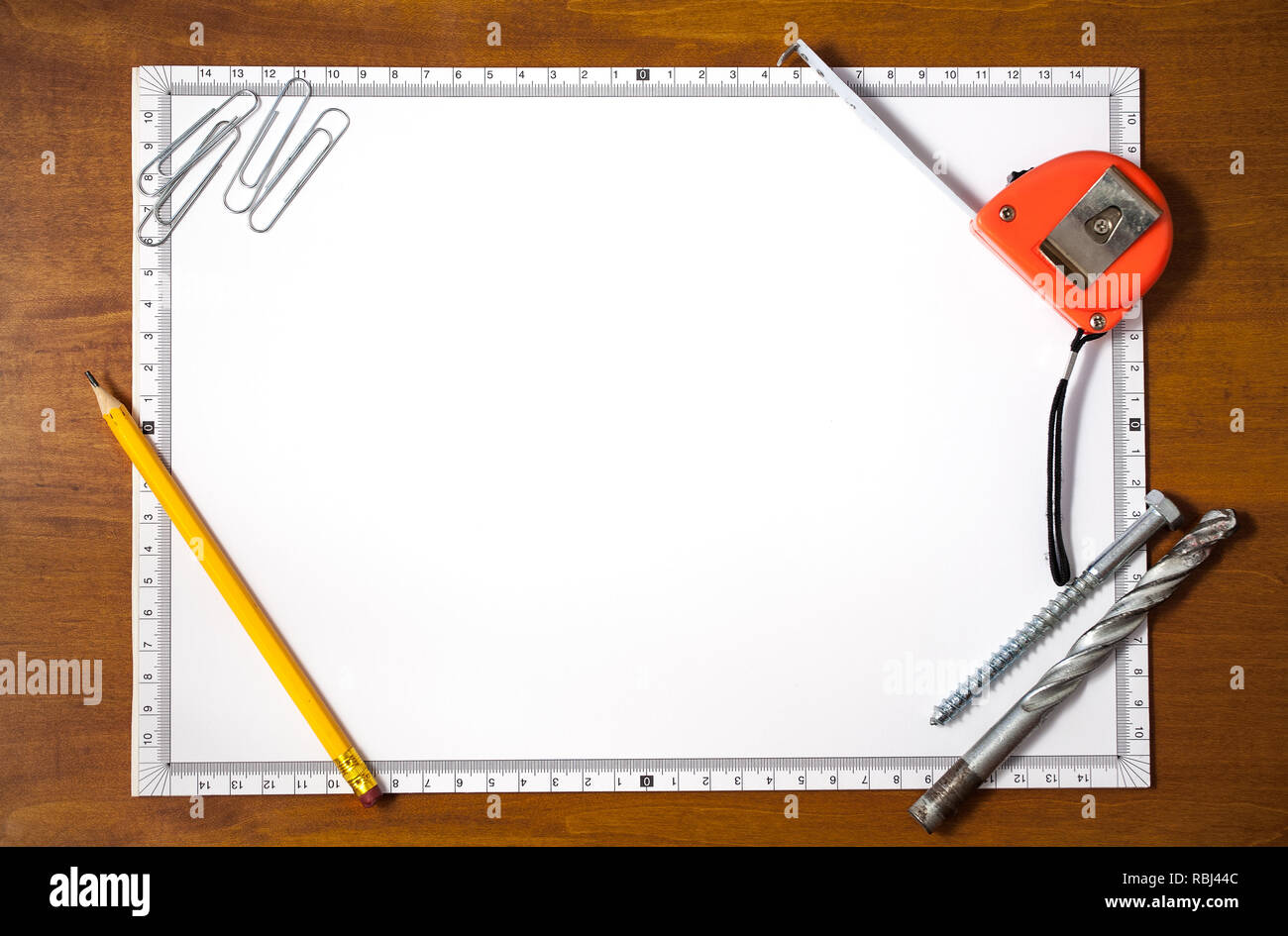 Office table top view - engineer Stock Photo - Alamy
