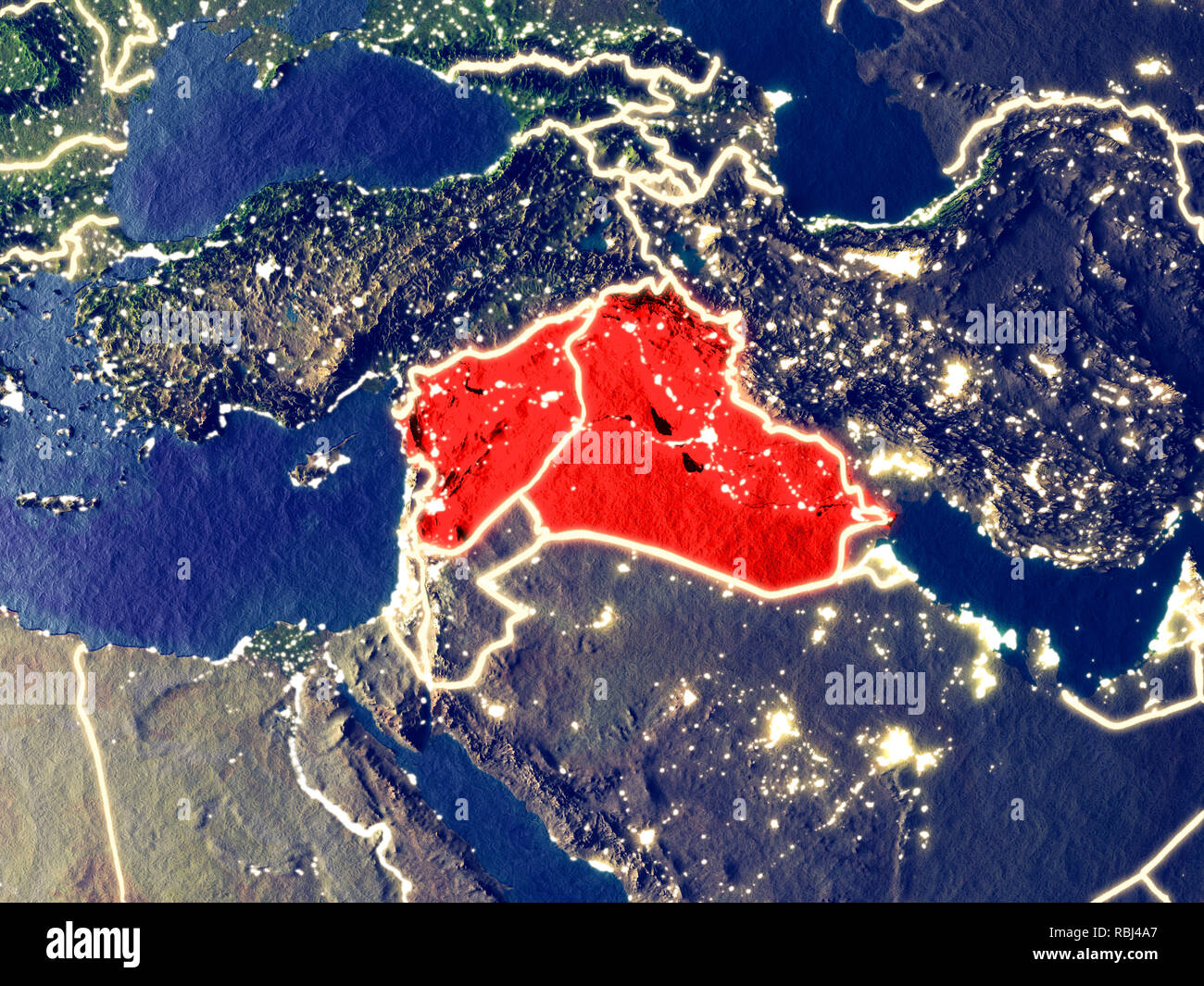 Islamic State from space on Earth at night. Very fine detail of the ...