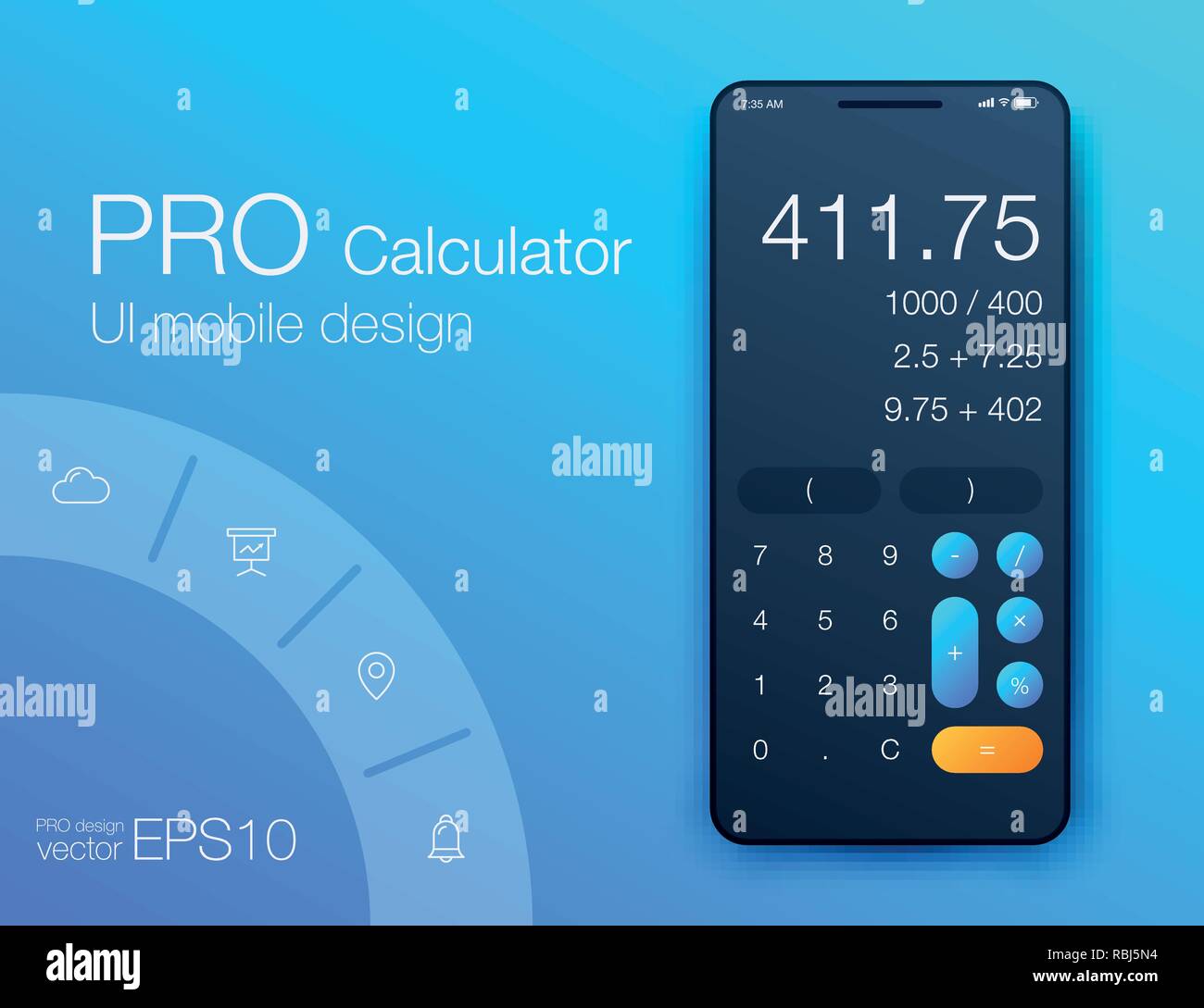 Smartphone With Calculator App, Vector realistic illustration Stock ...