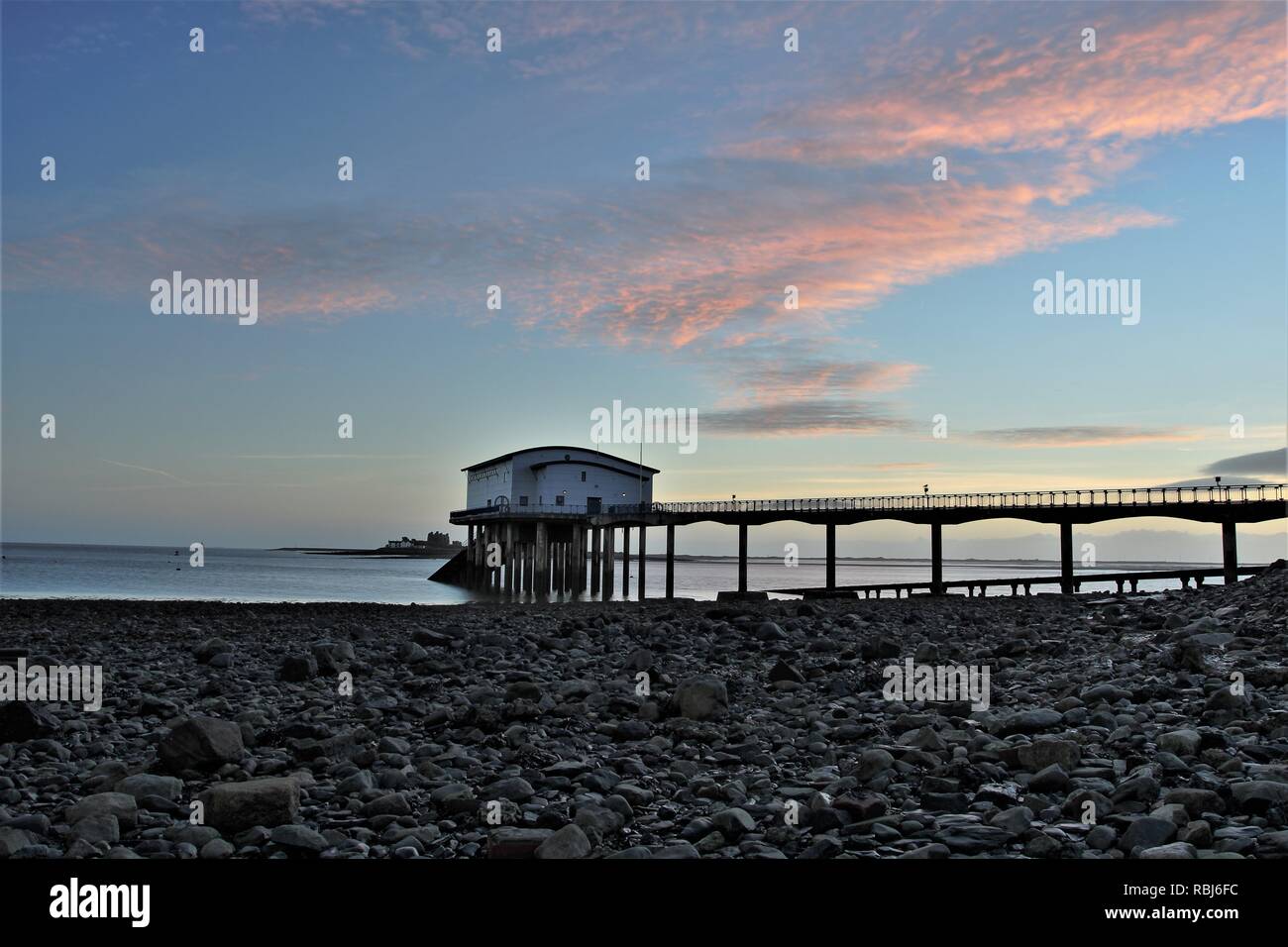 UK Cumbrian Coast. Furness Peninsula. Sunset view towards Piel Island ...