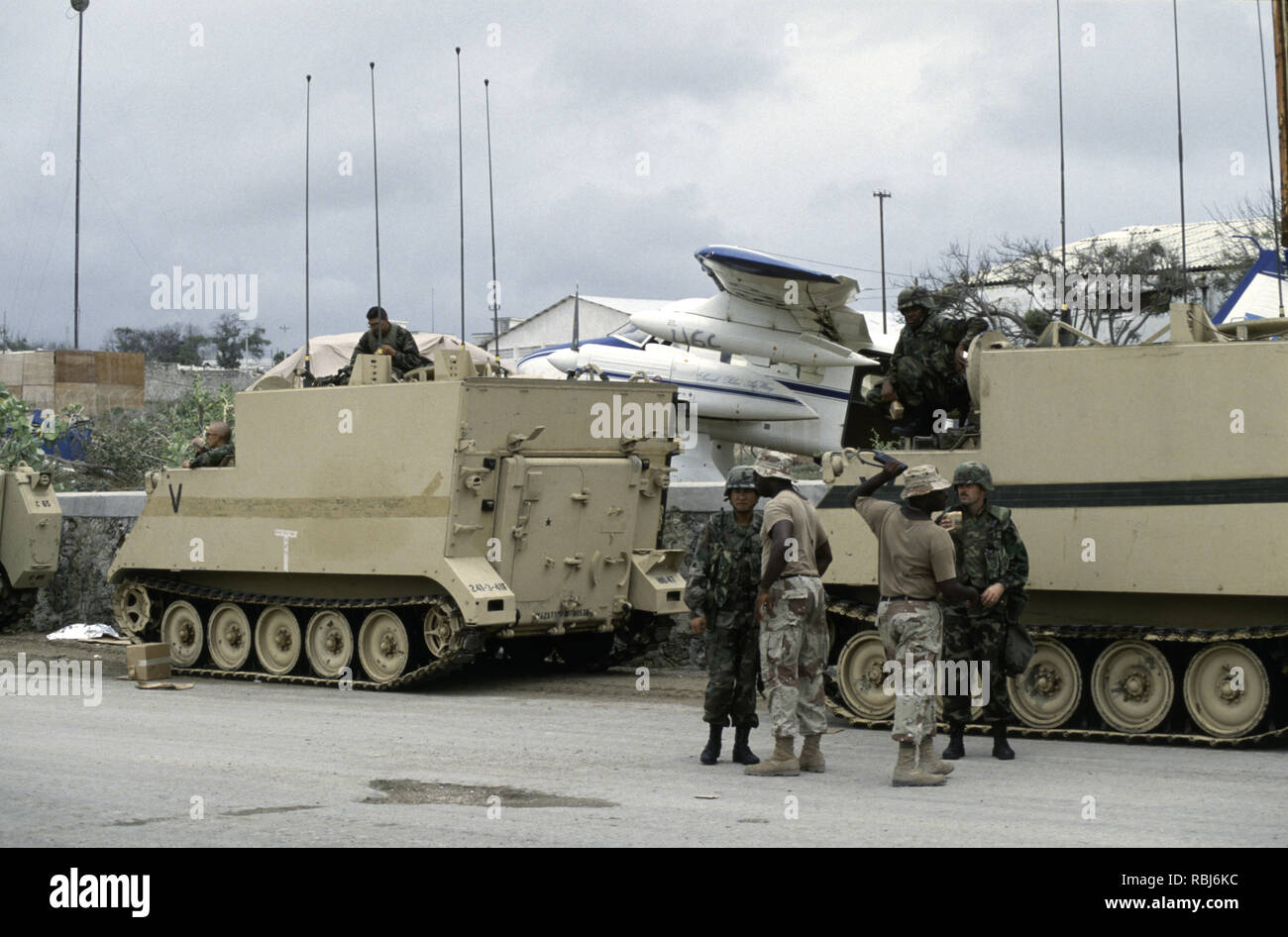 10th October 1993 U.S. Army soldiers stand next to their M577A1 Bradley ...