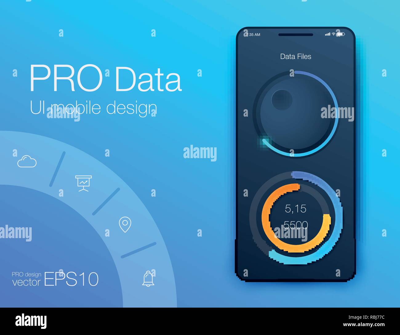 User interface with infographics with charts and graphs in flat design ...