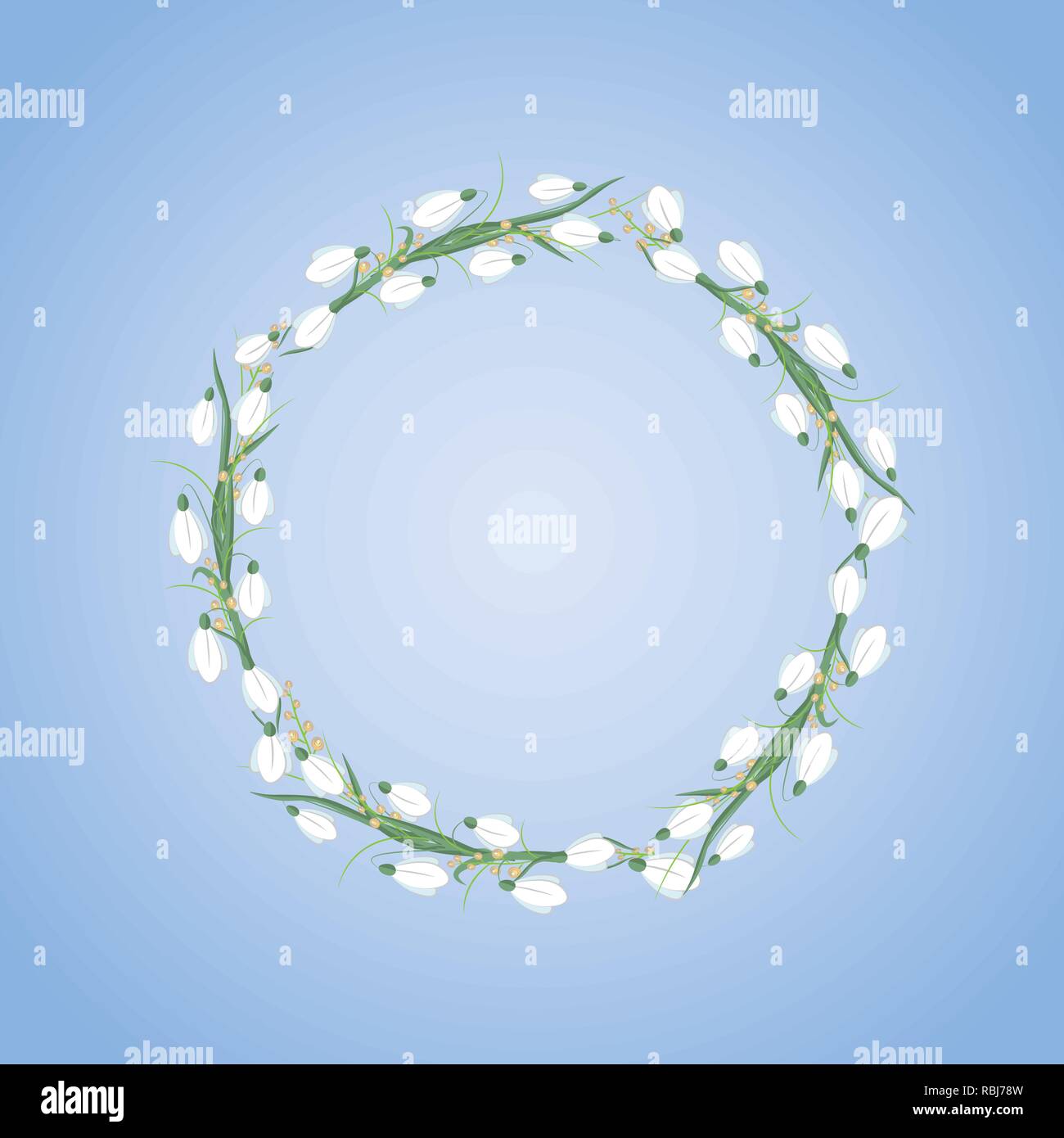 wreath of snowdrops and mimosa on blue background 10 eps Stock Vector ...