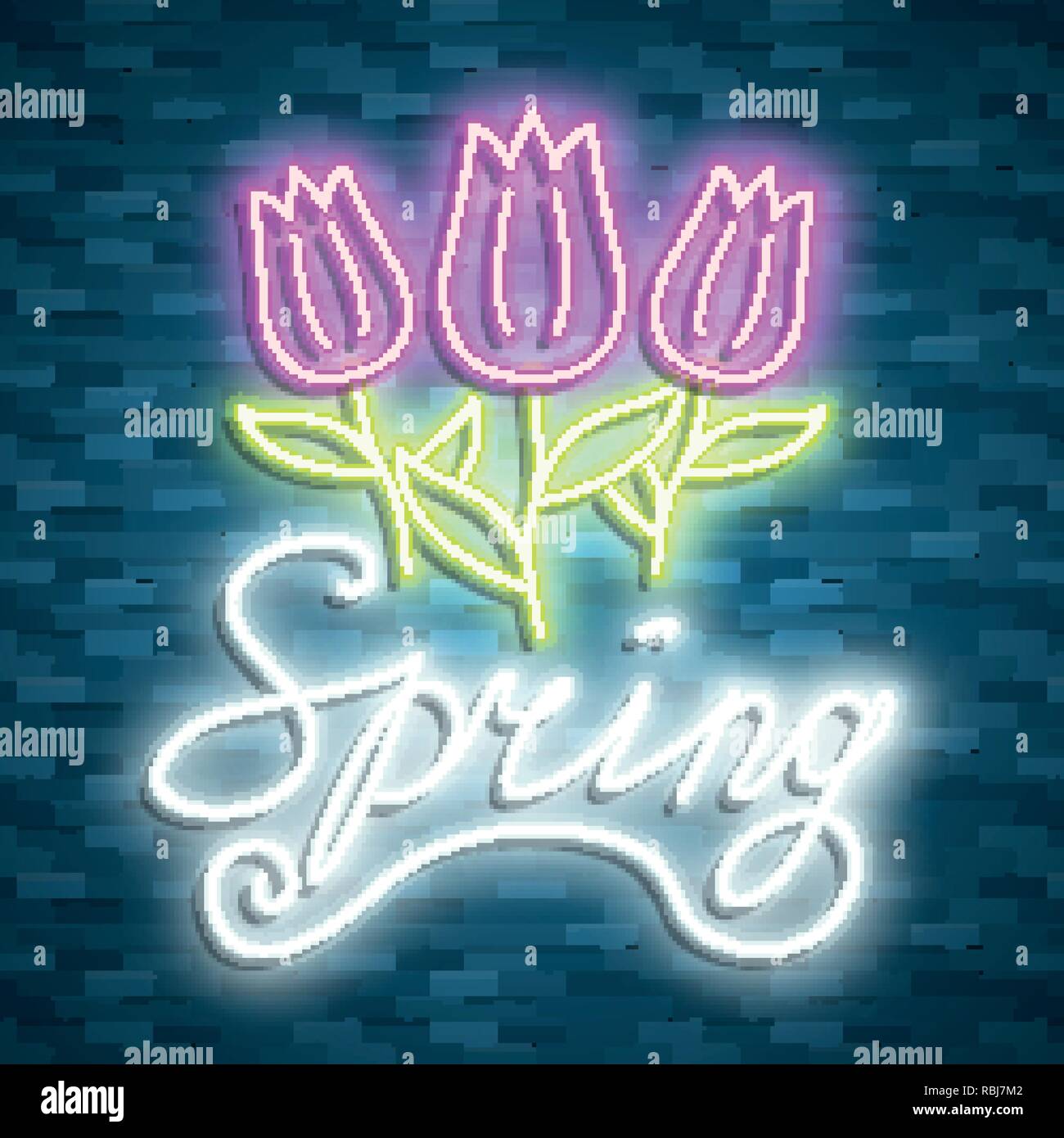 Neon banner spring. Stock vector. Poster for spring party Stock Vector ...