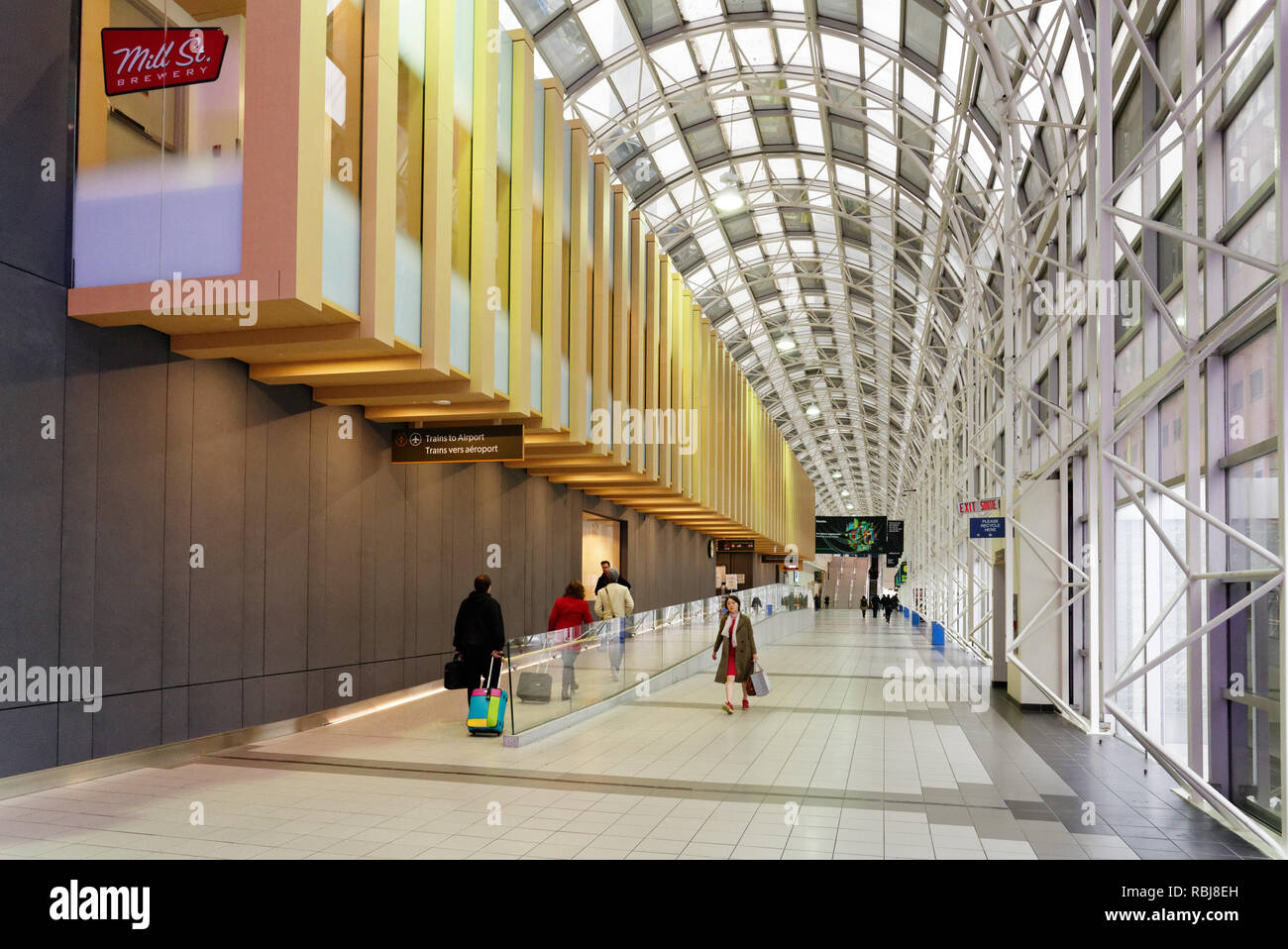 The UP (Union Pearson) train station inside the Toronto Skywalk, a ...