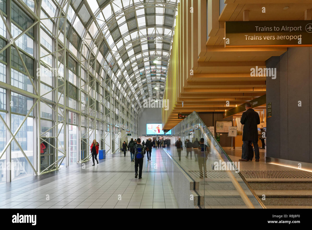 The UP (Union Pearson) train station inside the Toronto Skywalk, a ...