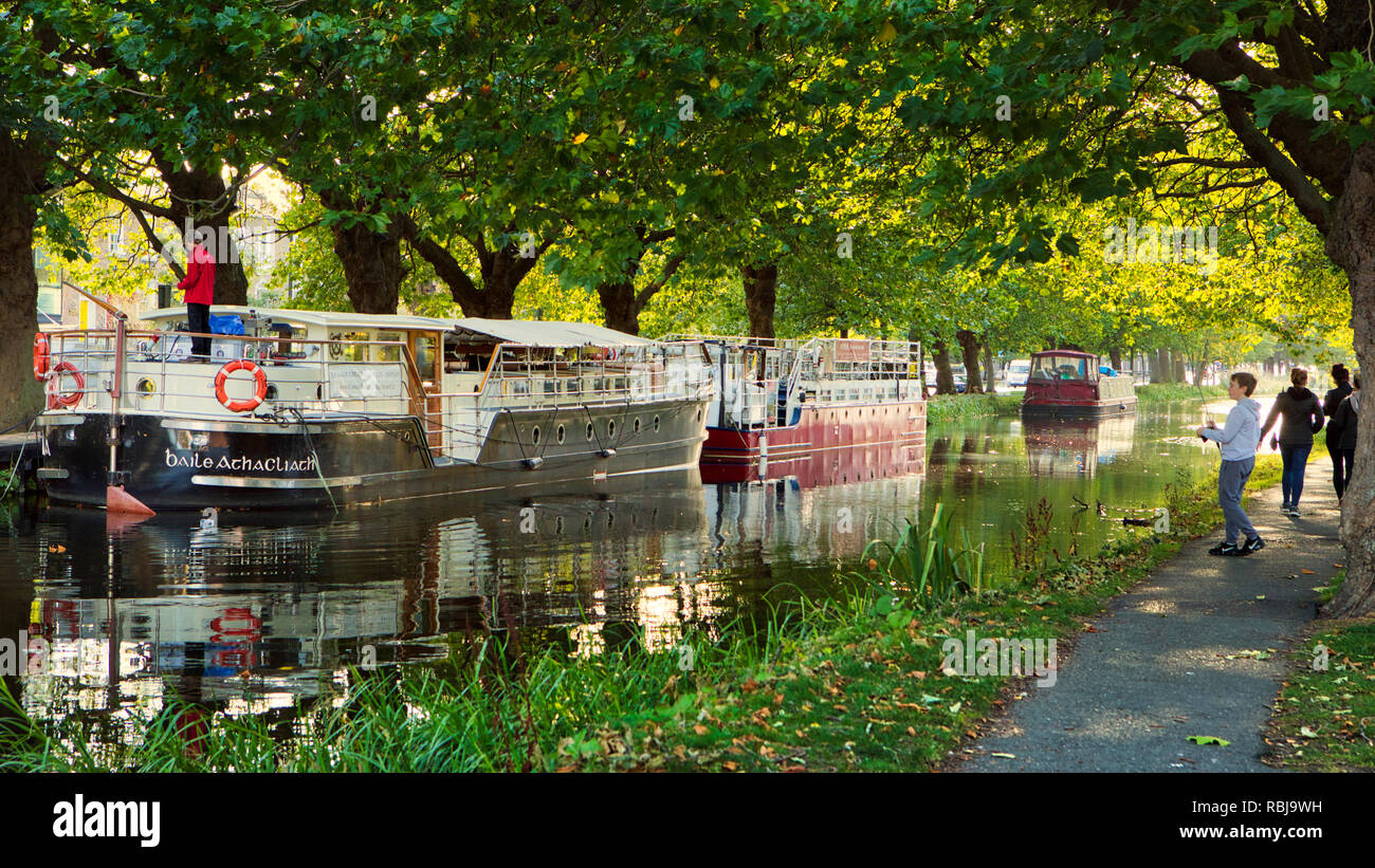 A young man fishing in the Grand Canal waterway in Dublin, Ireland ...
