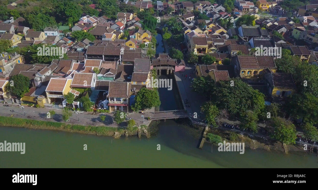 Aerial view panorama Chua Cau, the Pagoda Bridge or The Japanese ...