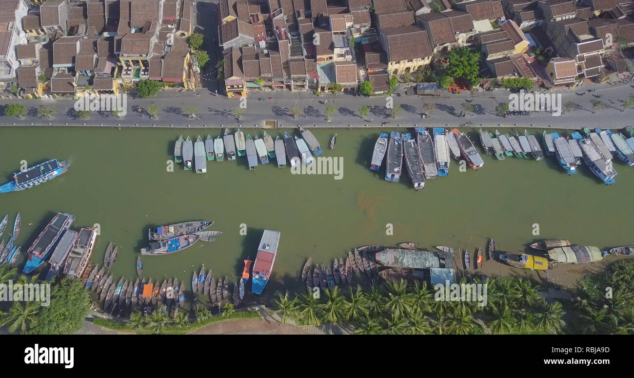 Aerial view panorama of Hoi An old town or Hoian ancient town. top view ...